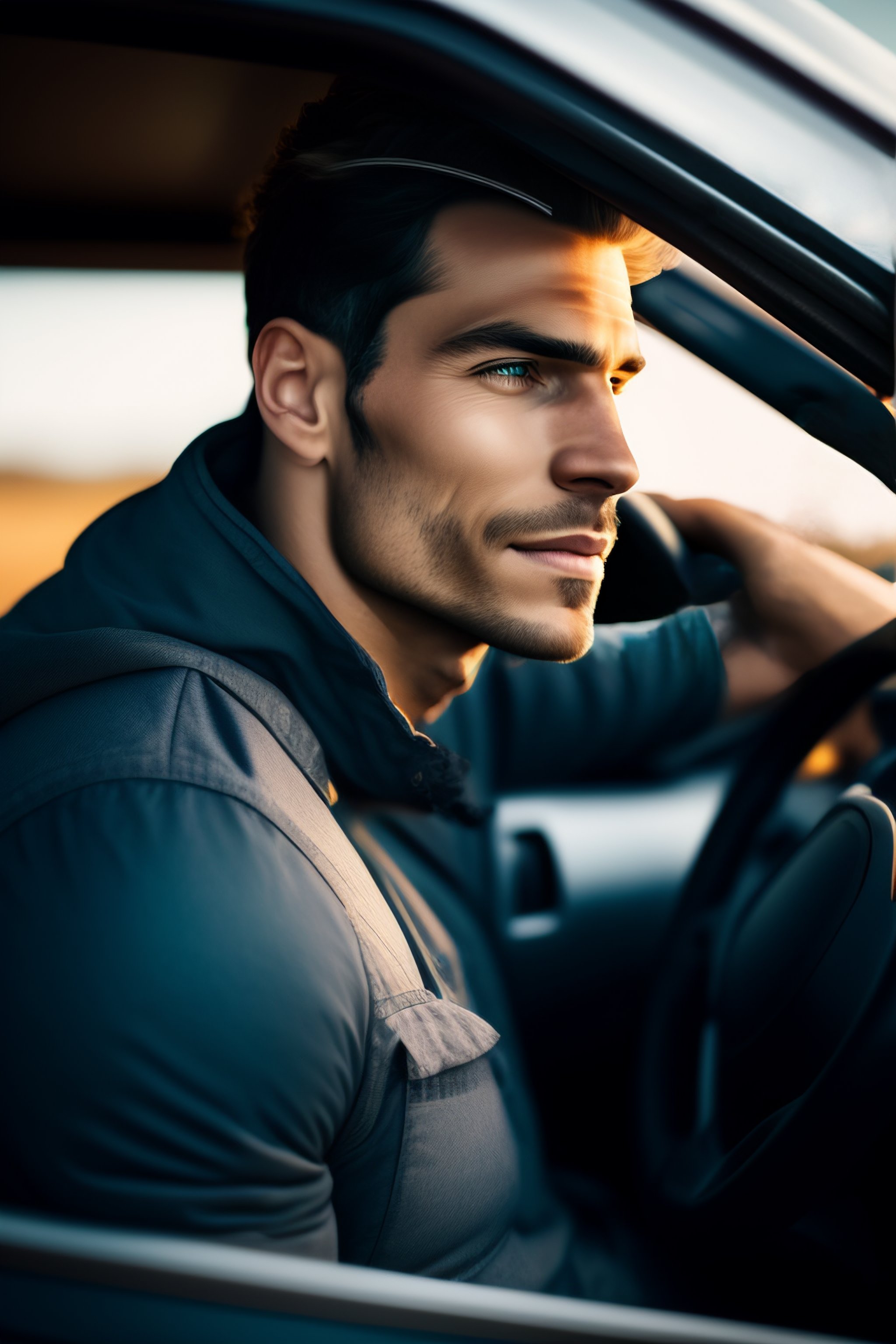 Lexica - Close-up portrait of man driving a truck