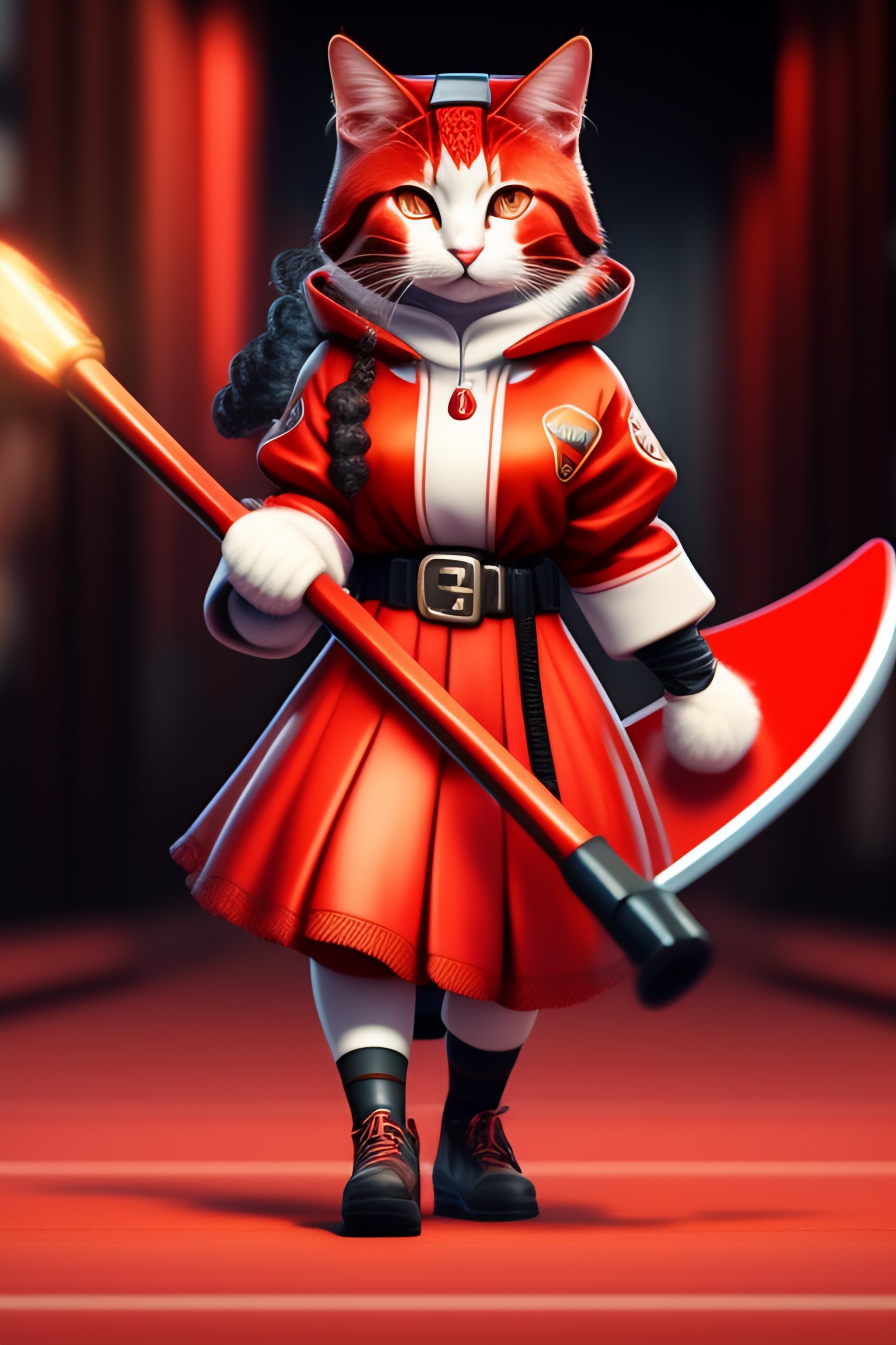 Lexica - Girl in red cat costume holding sledgehammer, Art by Kōhei ...