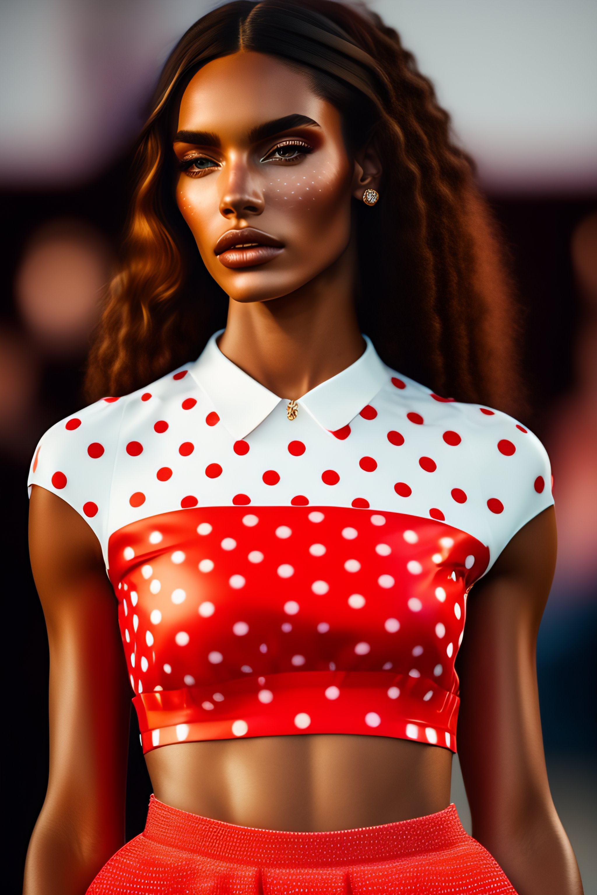 Lexica - Photo of european fashion model wearing a polkadot skirt and ...