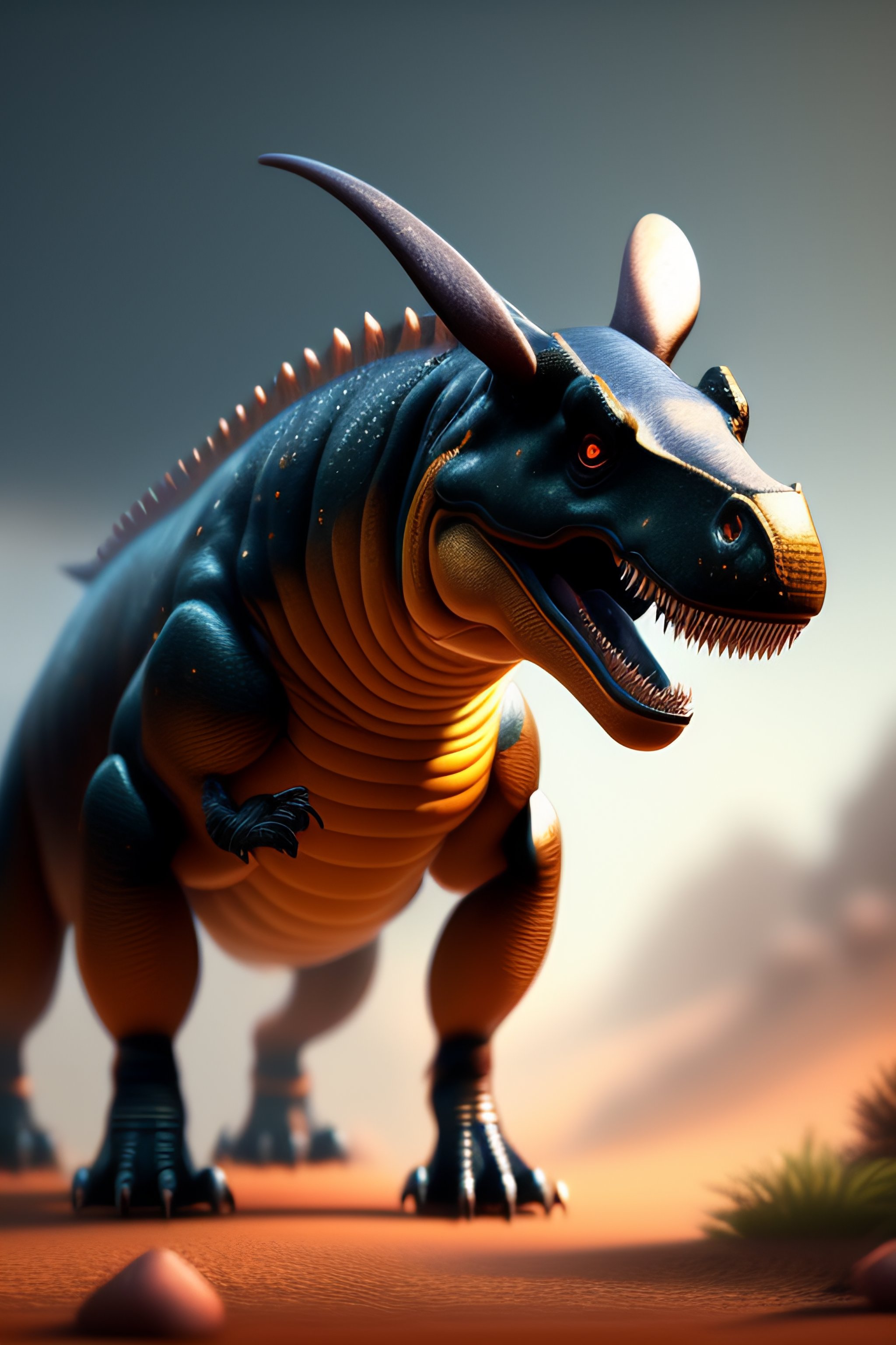 Lexica - T-rex dino bee hybrid, terrifying, rain, unreal engine
