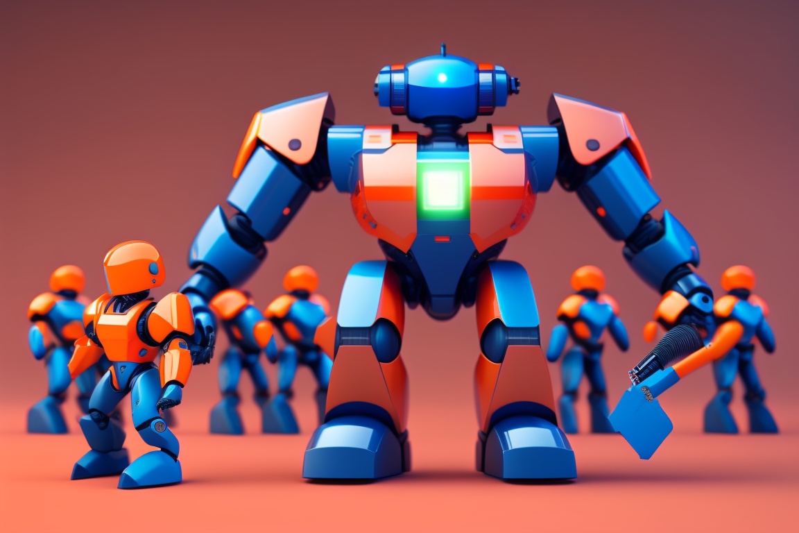 Lexica - An AI robot standing tall and powerful in front of a group of ...