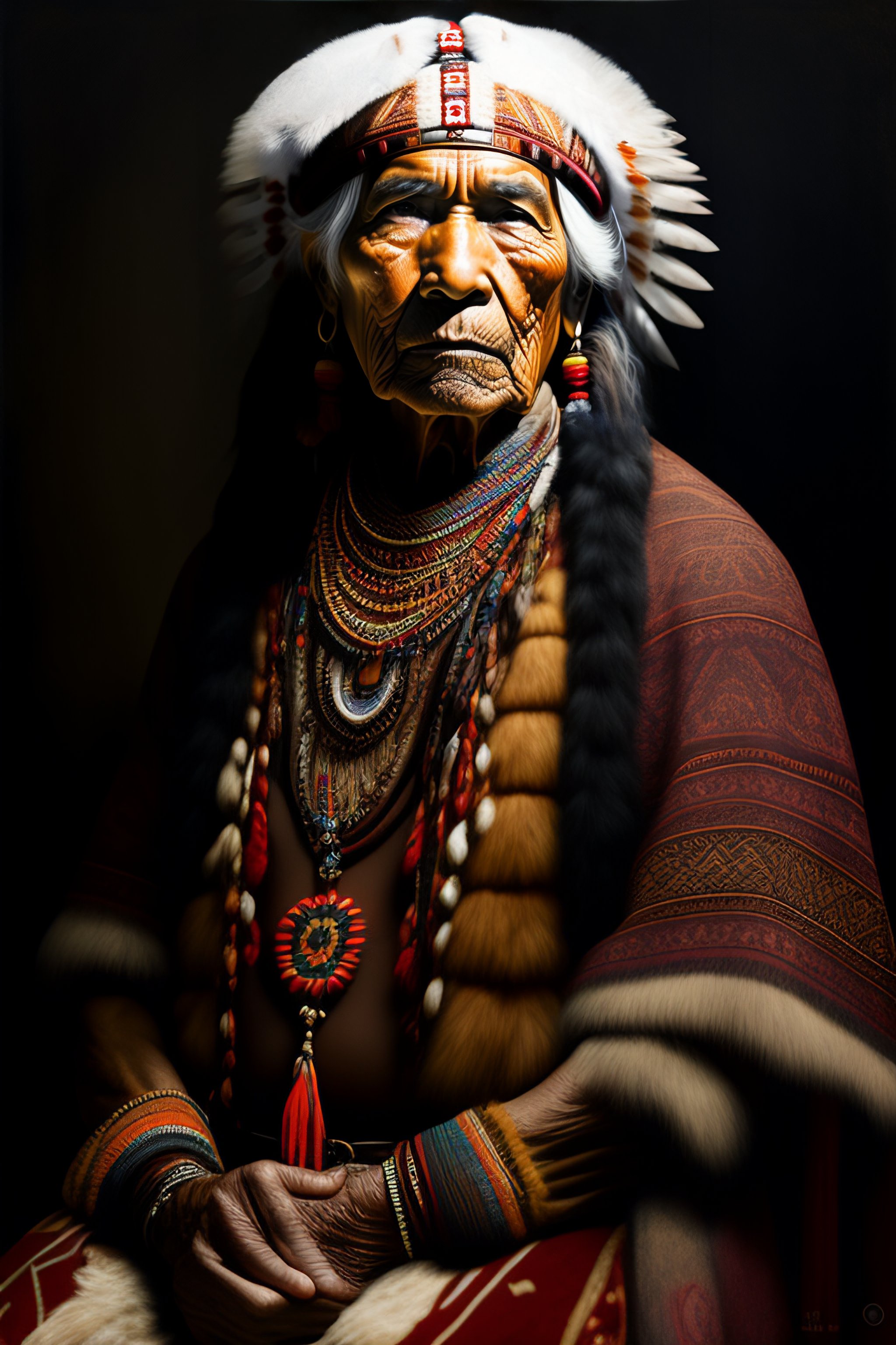 Lexica - Stoic native american elder in a rembrandt style with ...
