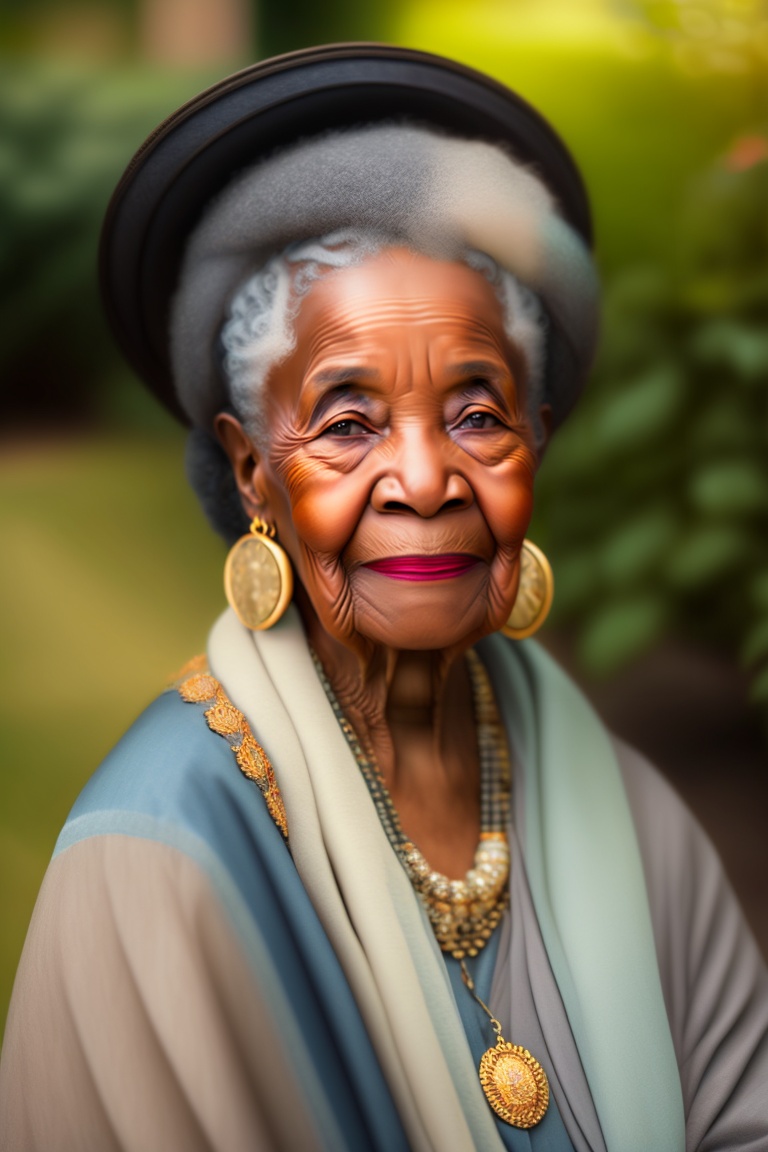 Lexica - Very old black skinned woman in a garden