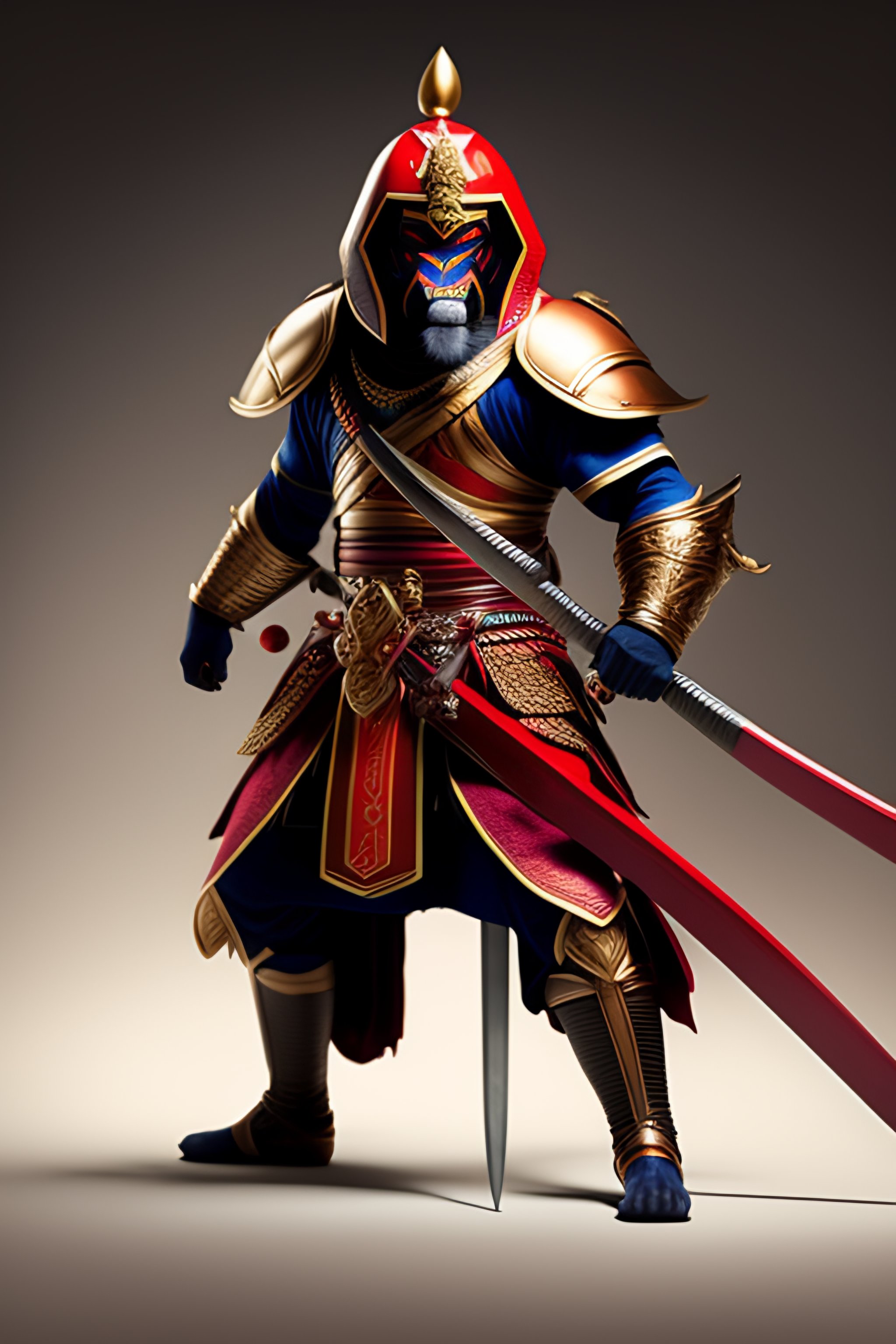 Lexica - Award-winning photo of a Mandrill samurai, red eyes, holding ...