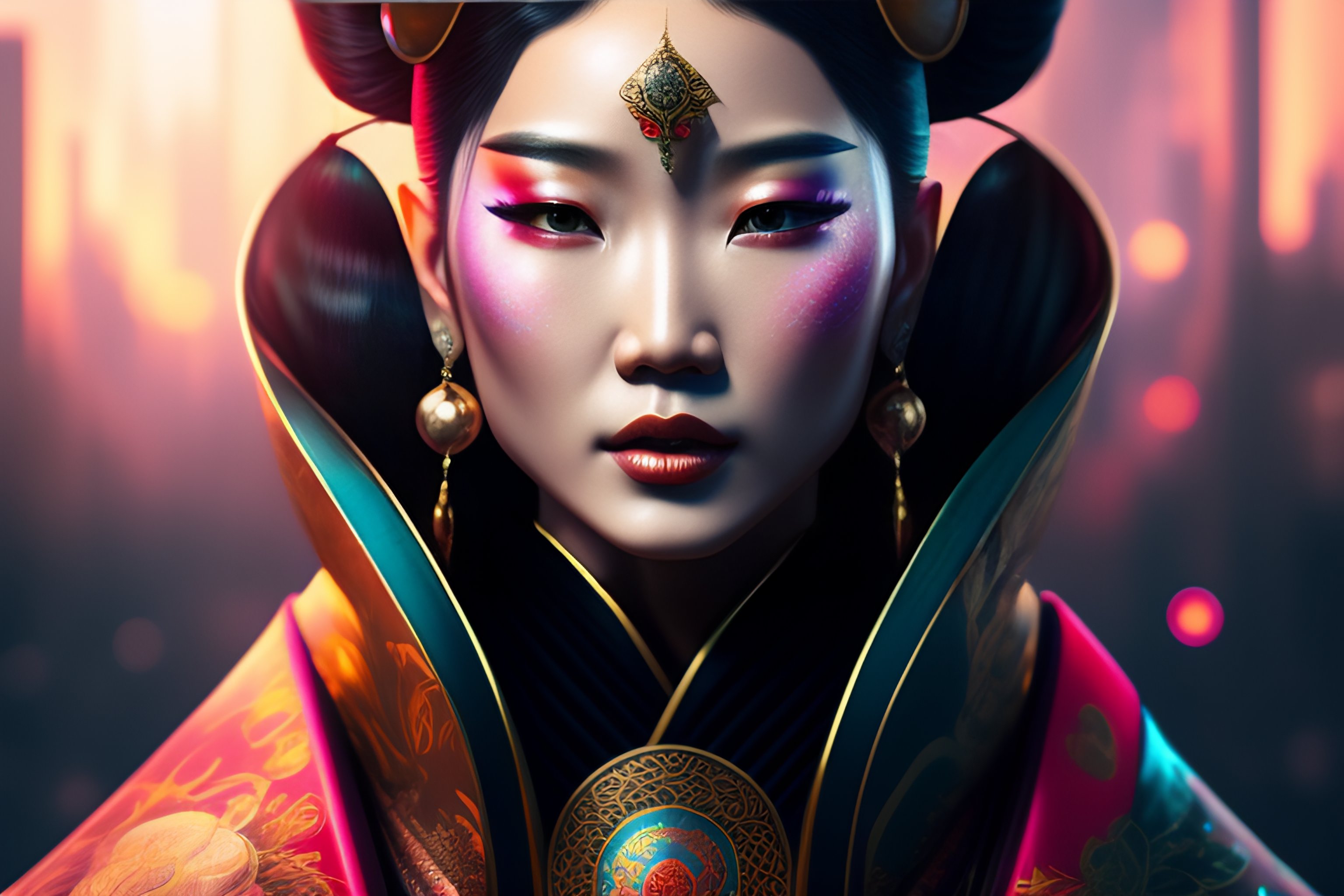 Lexica - Ultra realistic Cyberpunk geisha in a lotus position, wearing ...