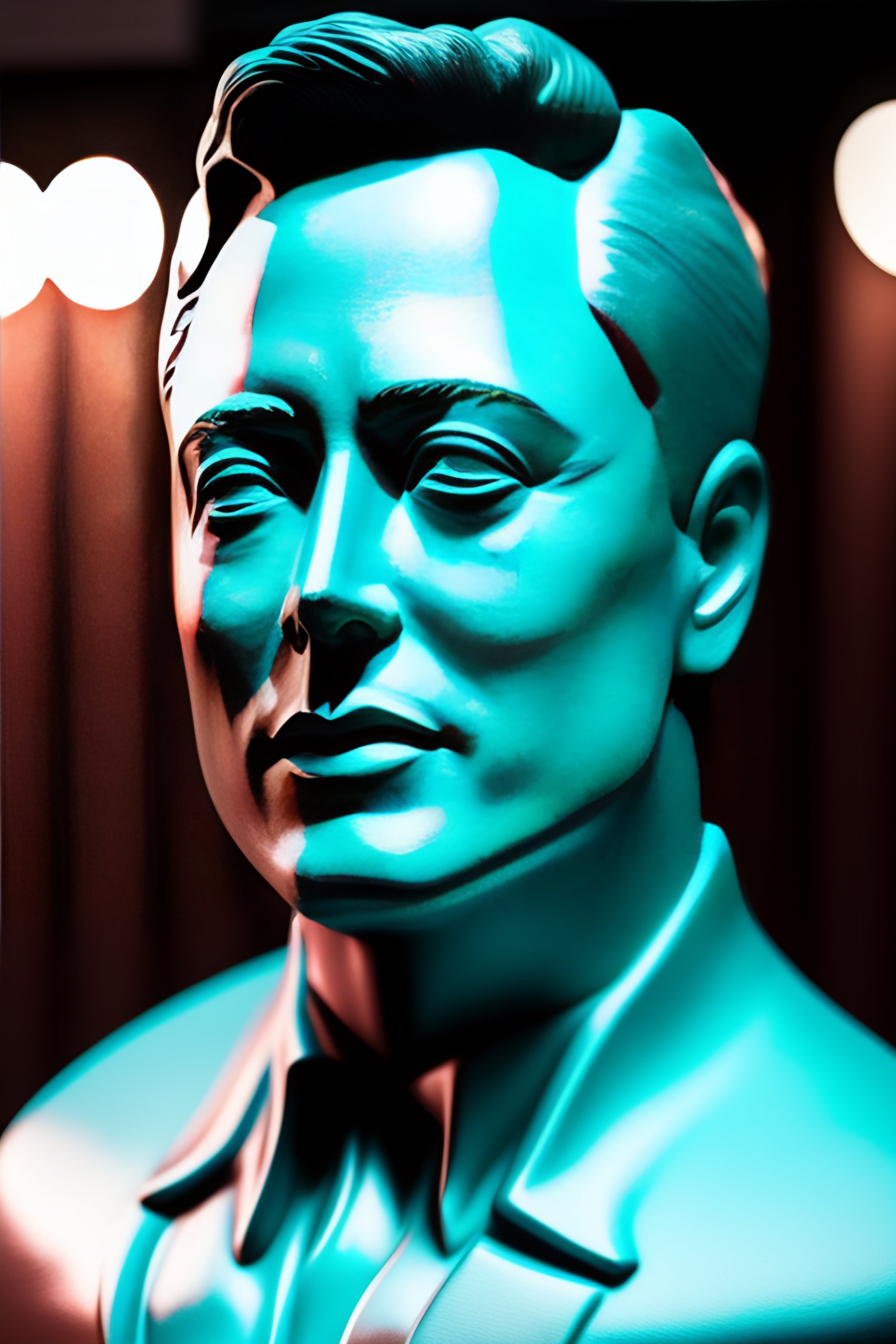 Lexica - A bust of elon musk made in clay. realistic. aquamarine ...