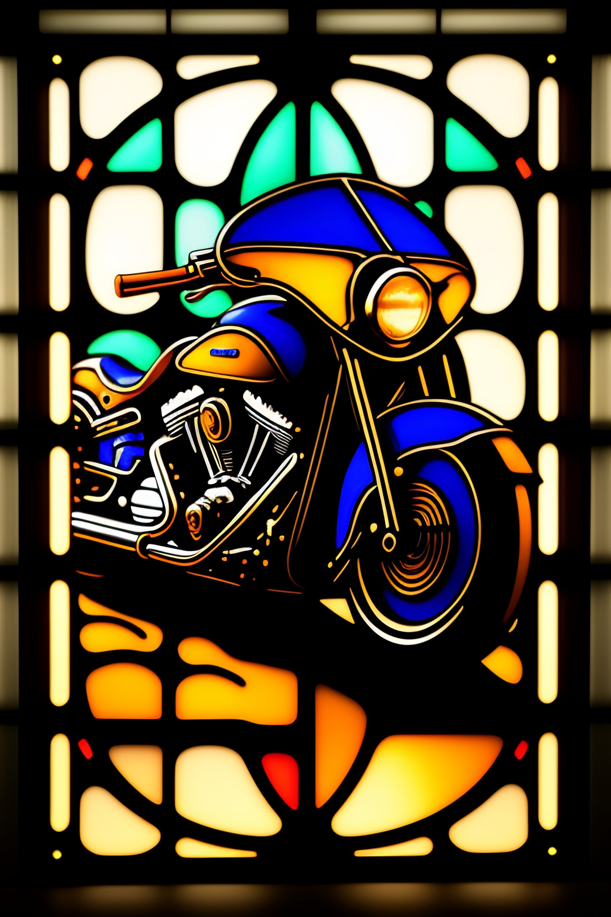 Lexica - Stained glass template of a motorcycle