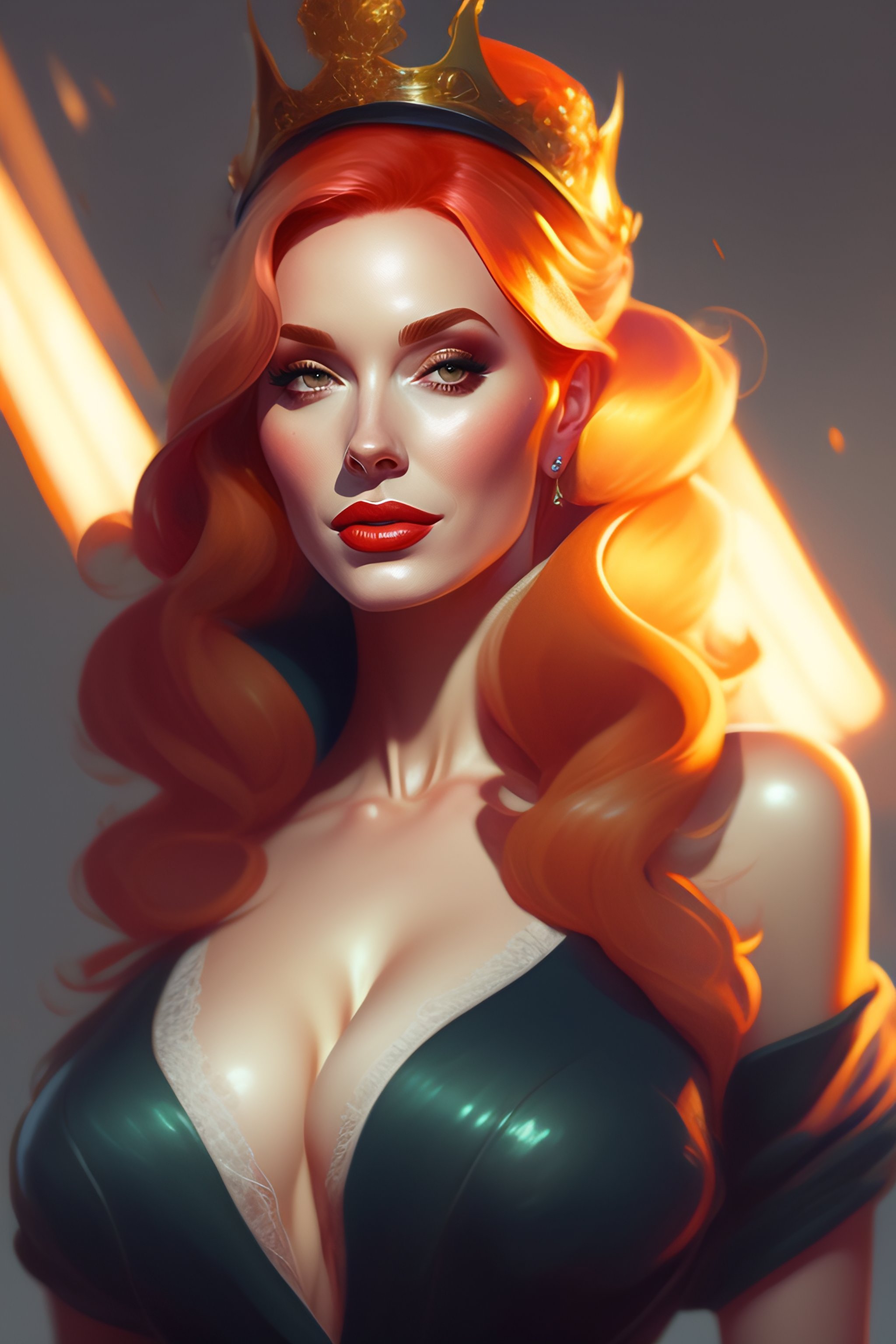 Lexica - Christina Hendricks queen, full body pose, barefoot, illustration, by jordan grimmer ...