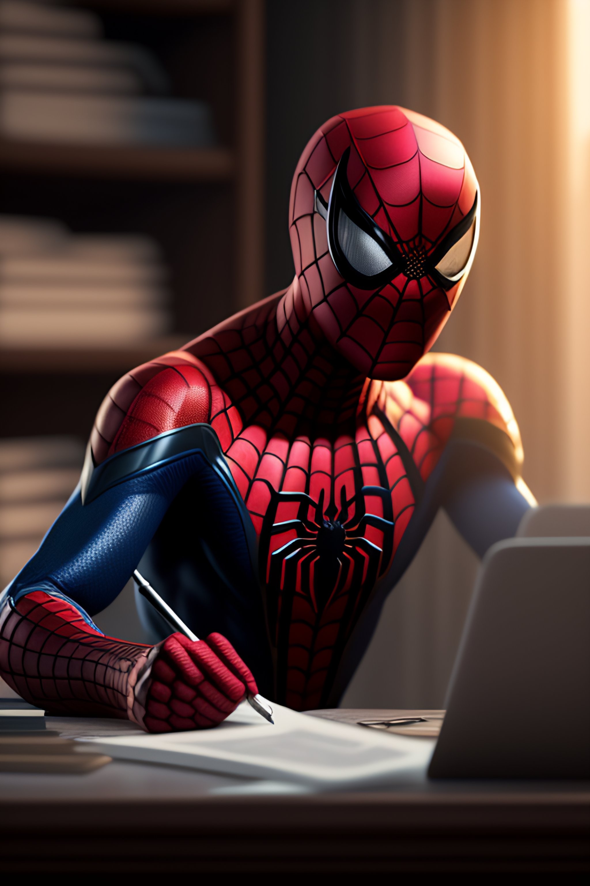 Lexica - Spider-Man commiting tax fraud, paperwork, exhausted, by serov ...