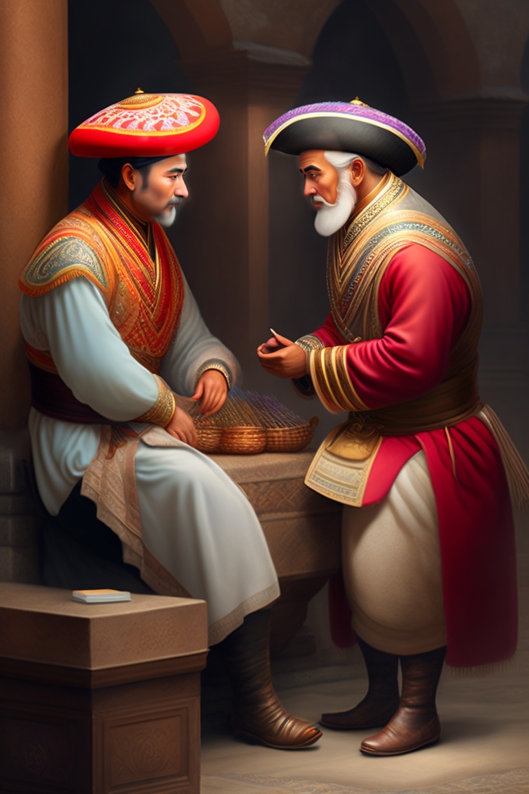 Lexica - Two men trading, exchange, ancient societies, merchandise, animals