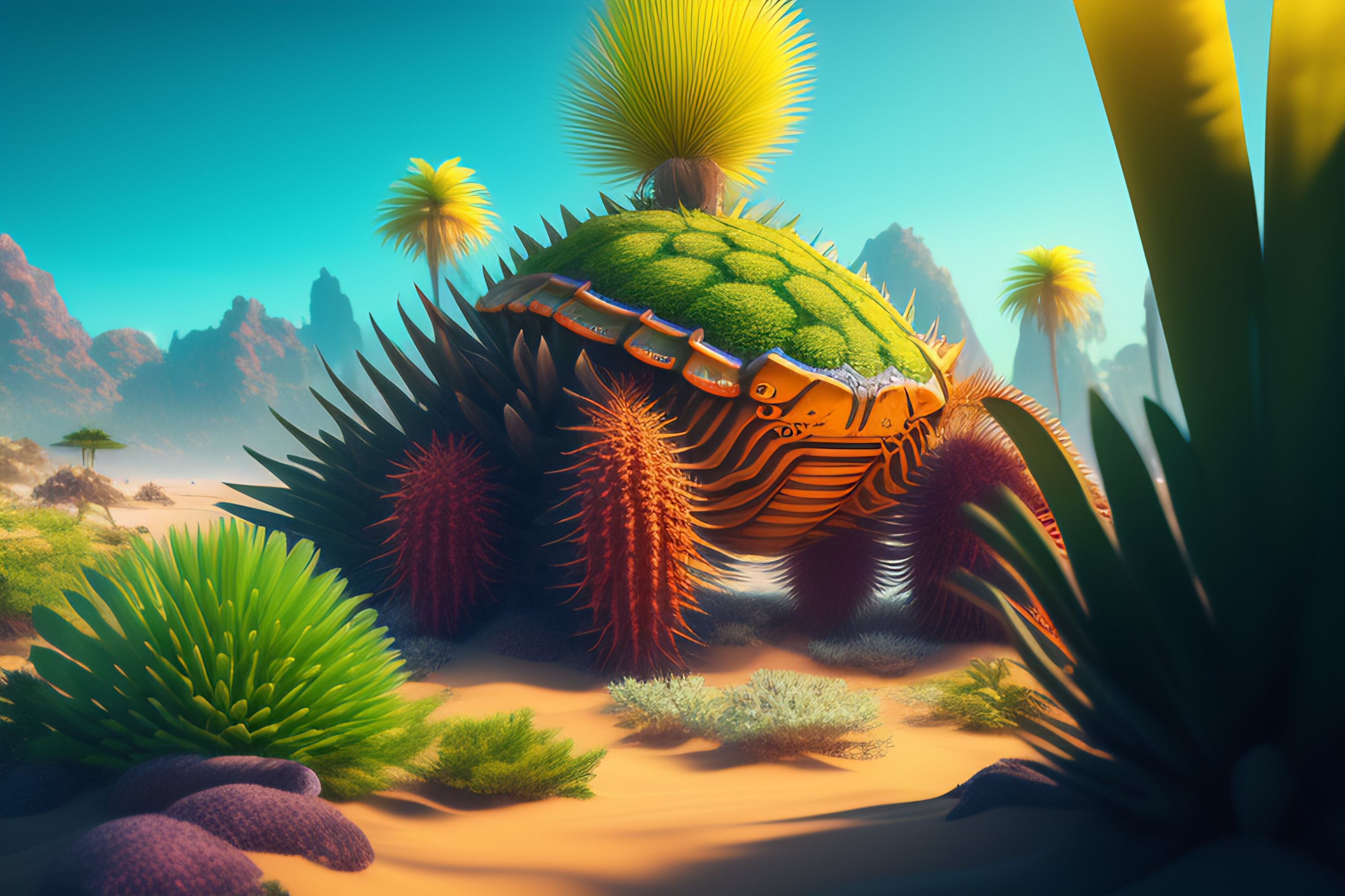 Lexica - Giant crab monster in on top of Giant spiky cactus ferns yucca ...