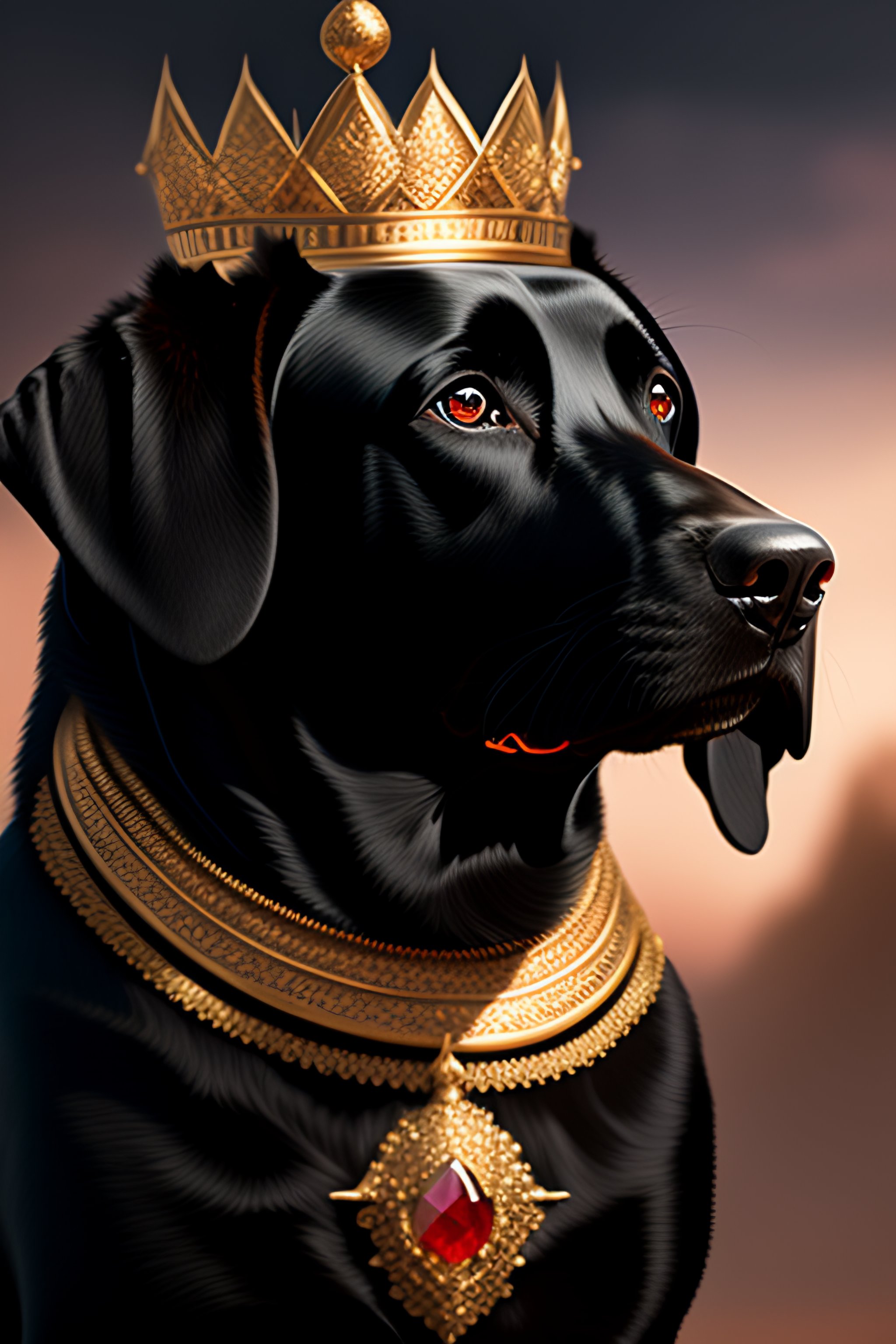 Lexica - A Black Labrador Dog with jeweled crown, gemstone, by greg ...