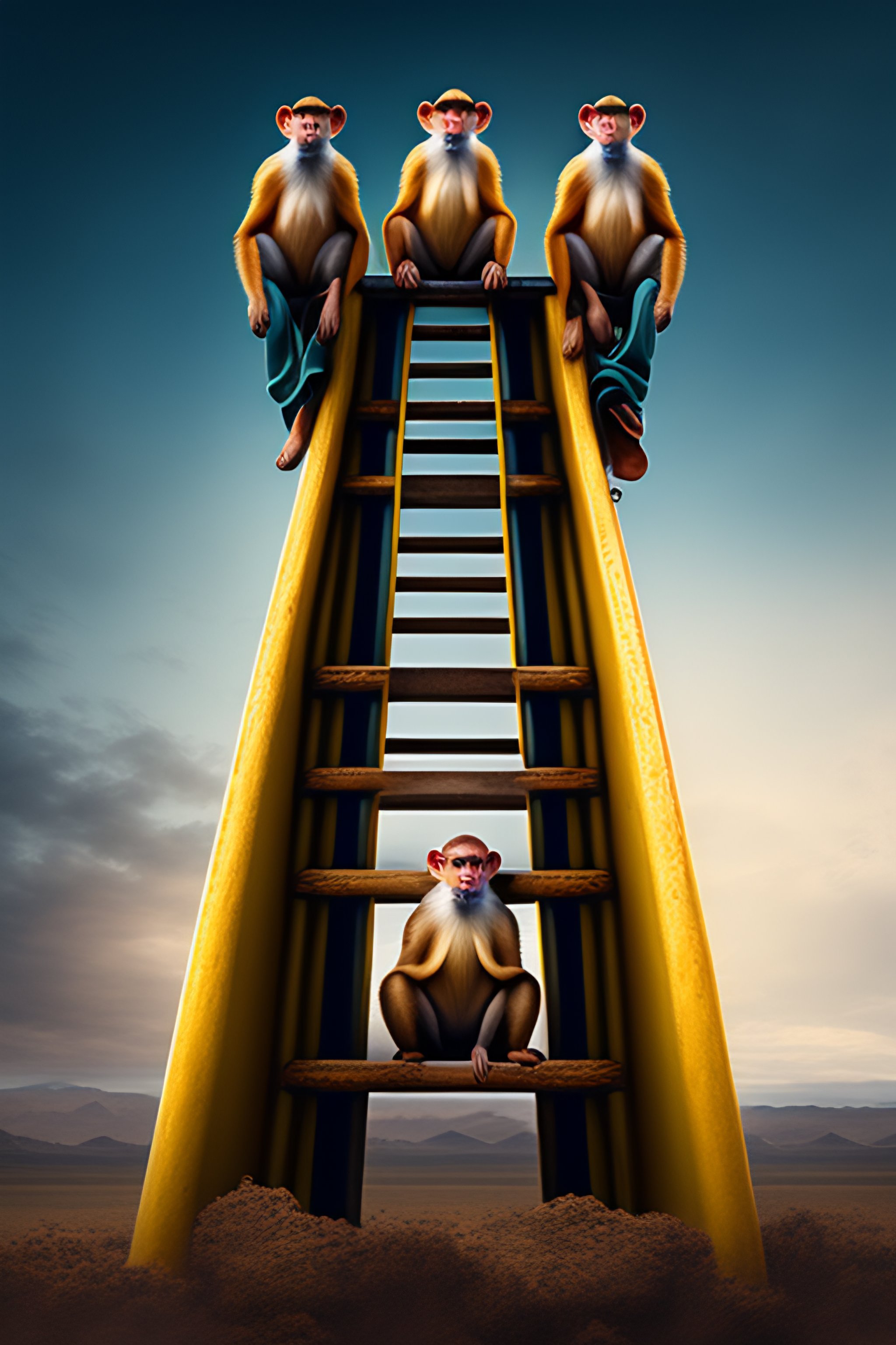 Lexica - 5 monkeys and bananas on the top of the ladder