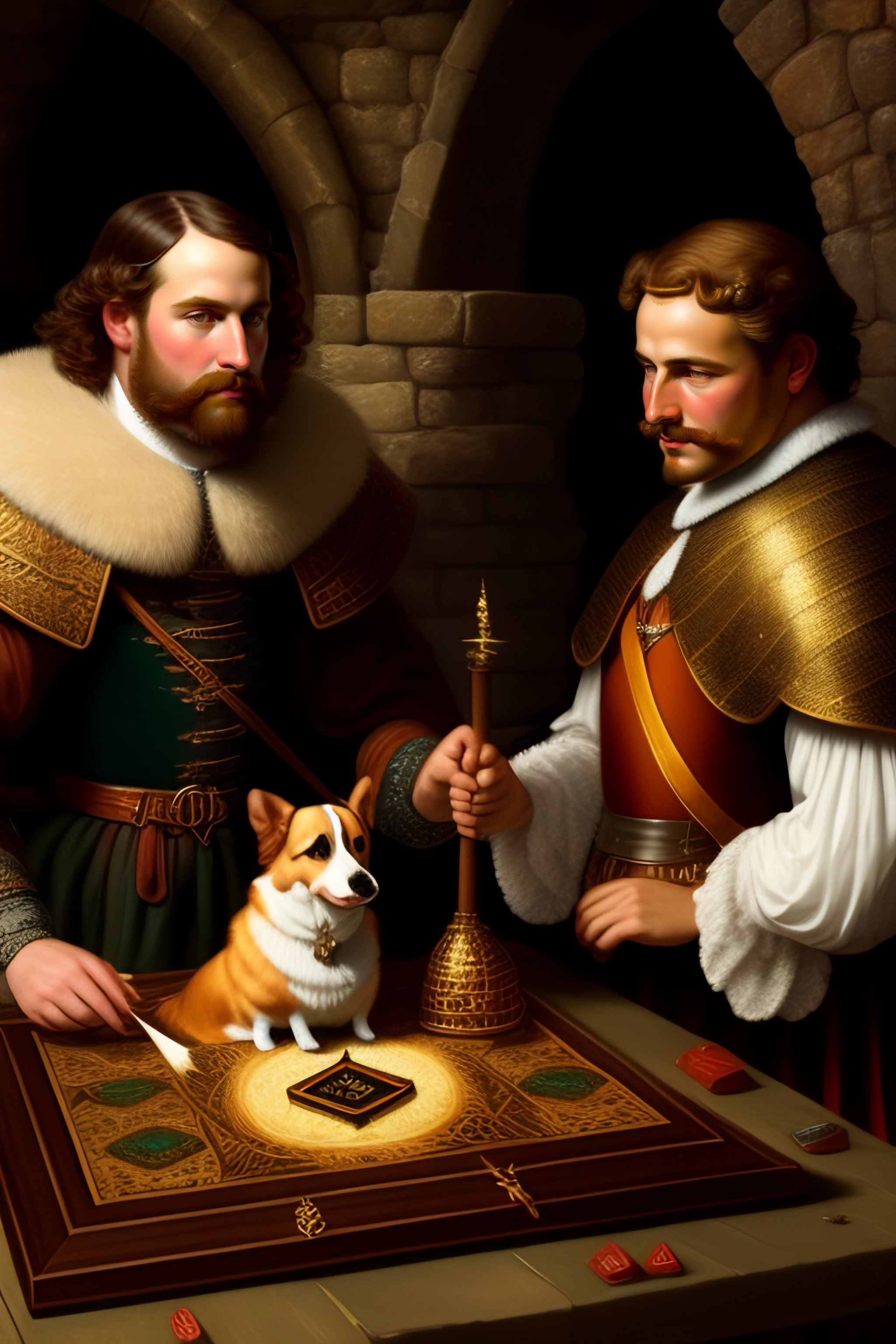 Lexica - Dutch Golden age style portrait of Corgi's playing dungeons ...