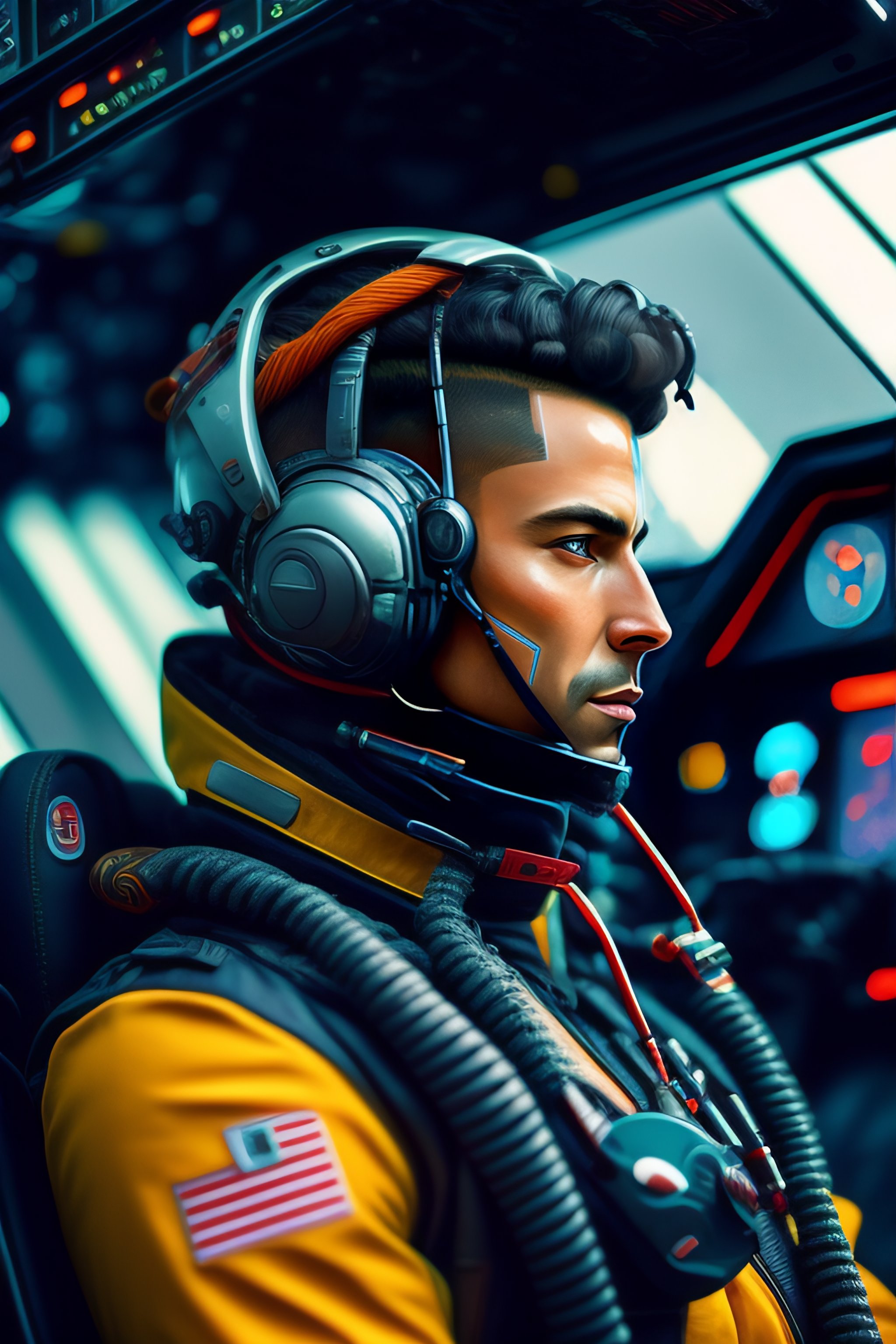 Lexica - Cyborg pilot man wired to commands, detailed maximalist ...