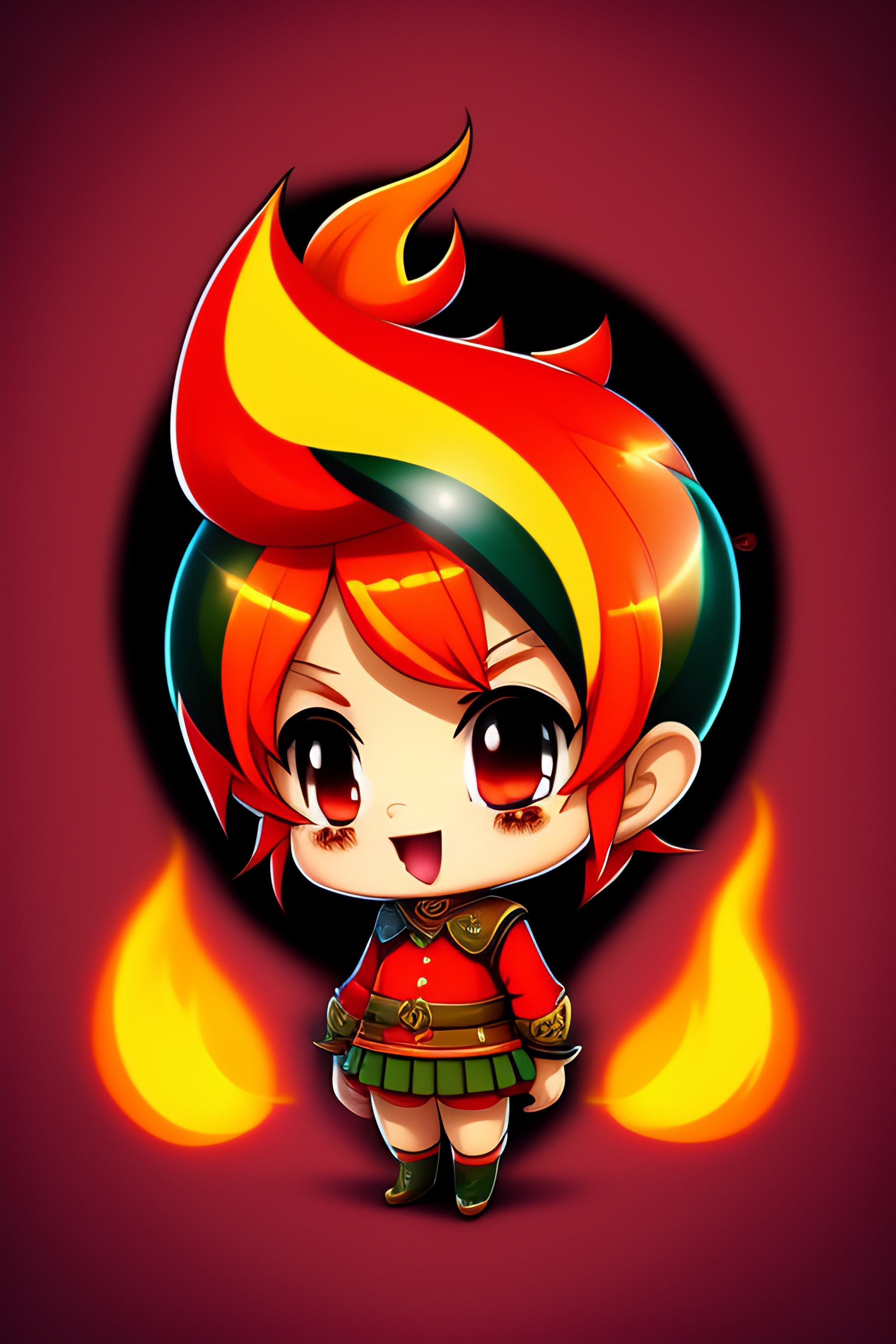 Lexica - Cute fire character chibi style, shouted, spicy, facing the camera