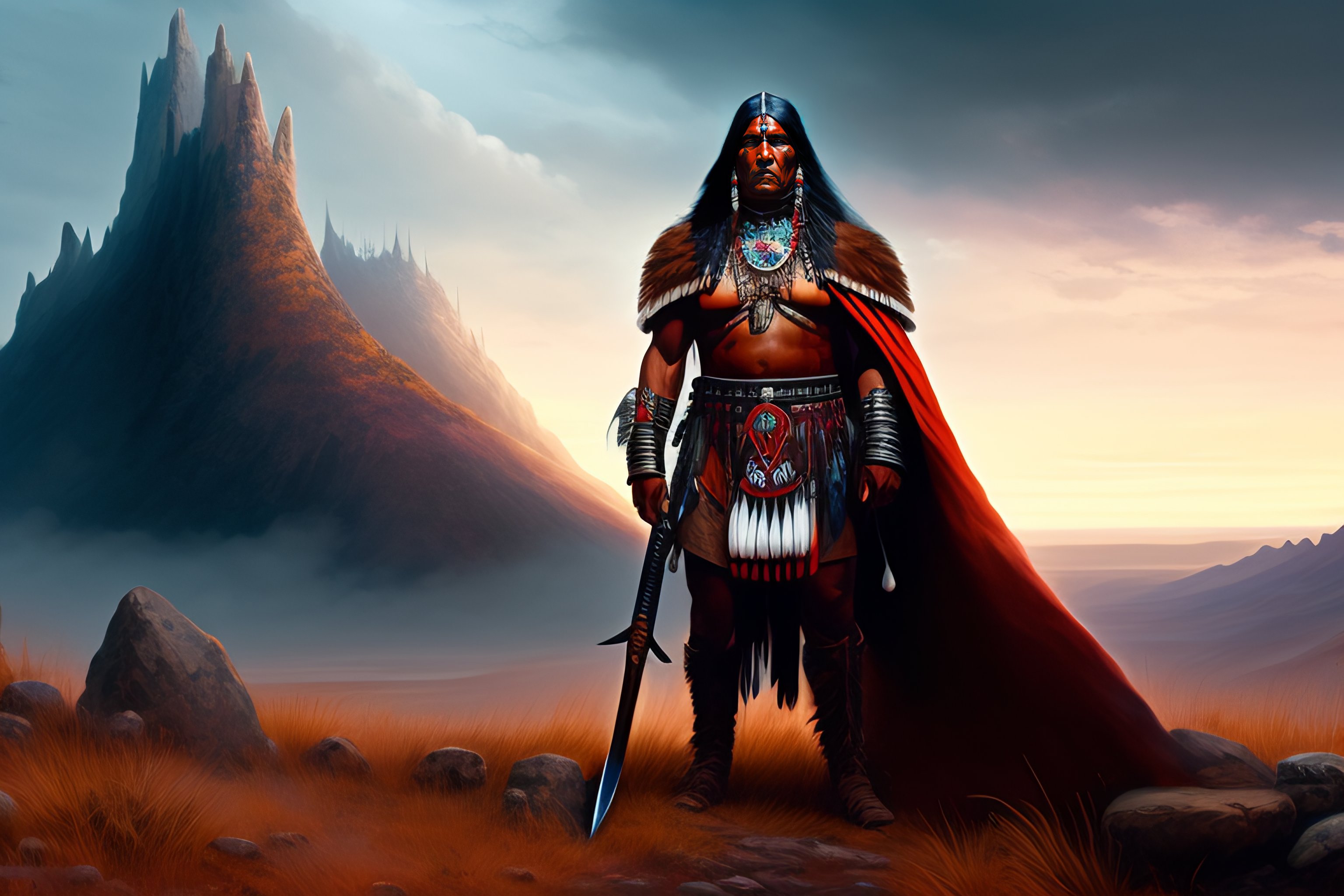 Lexica - Native American indigenous warrior, holding an steel Axe, full ...