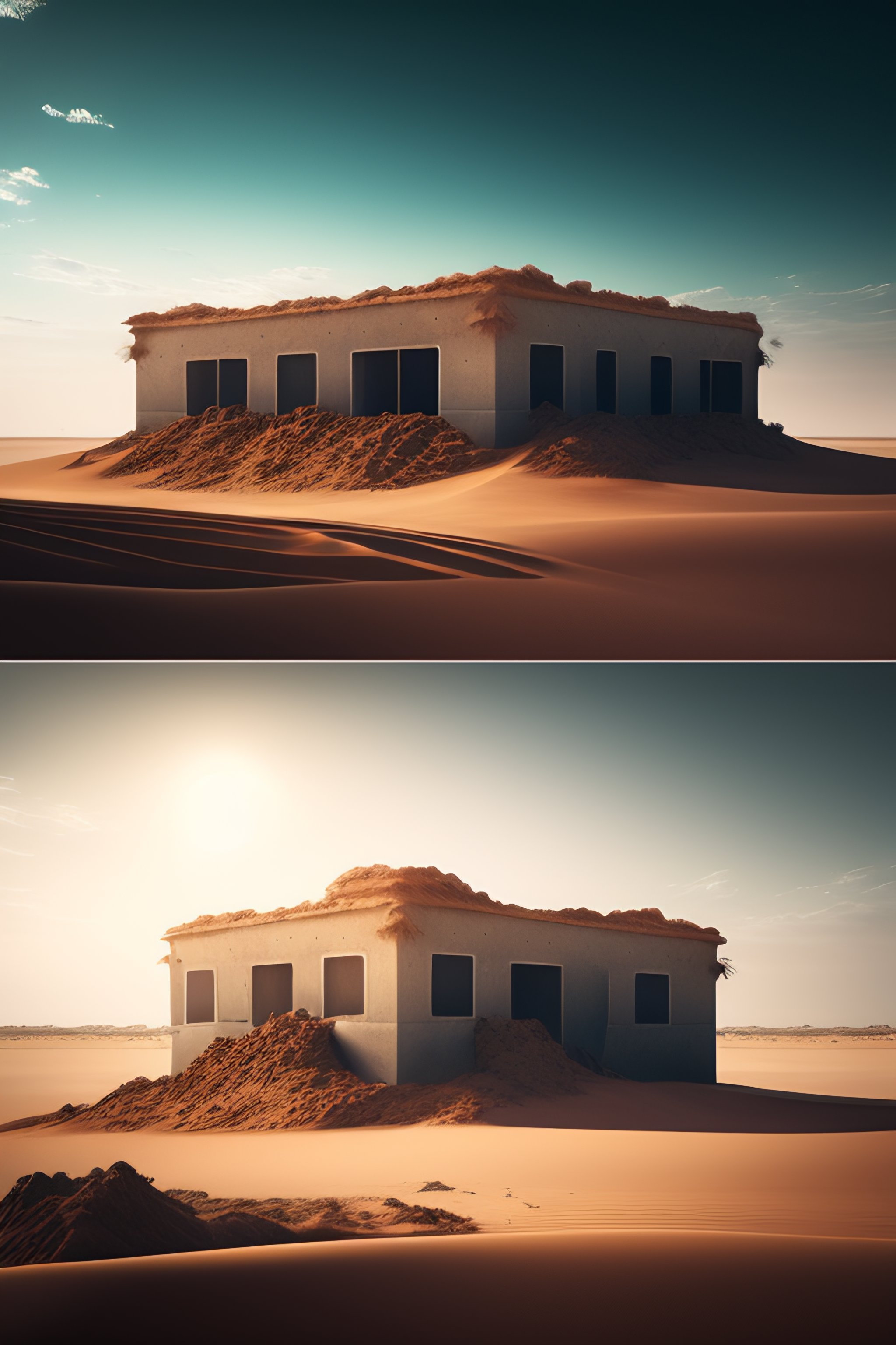 Lexica - Matte painting of a building half buried on the sand in an ...