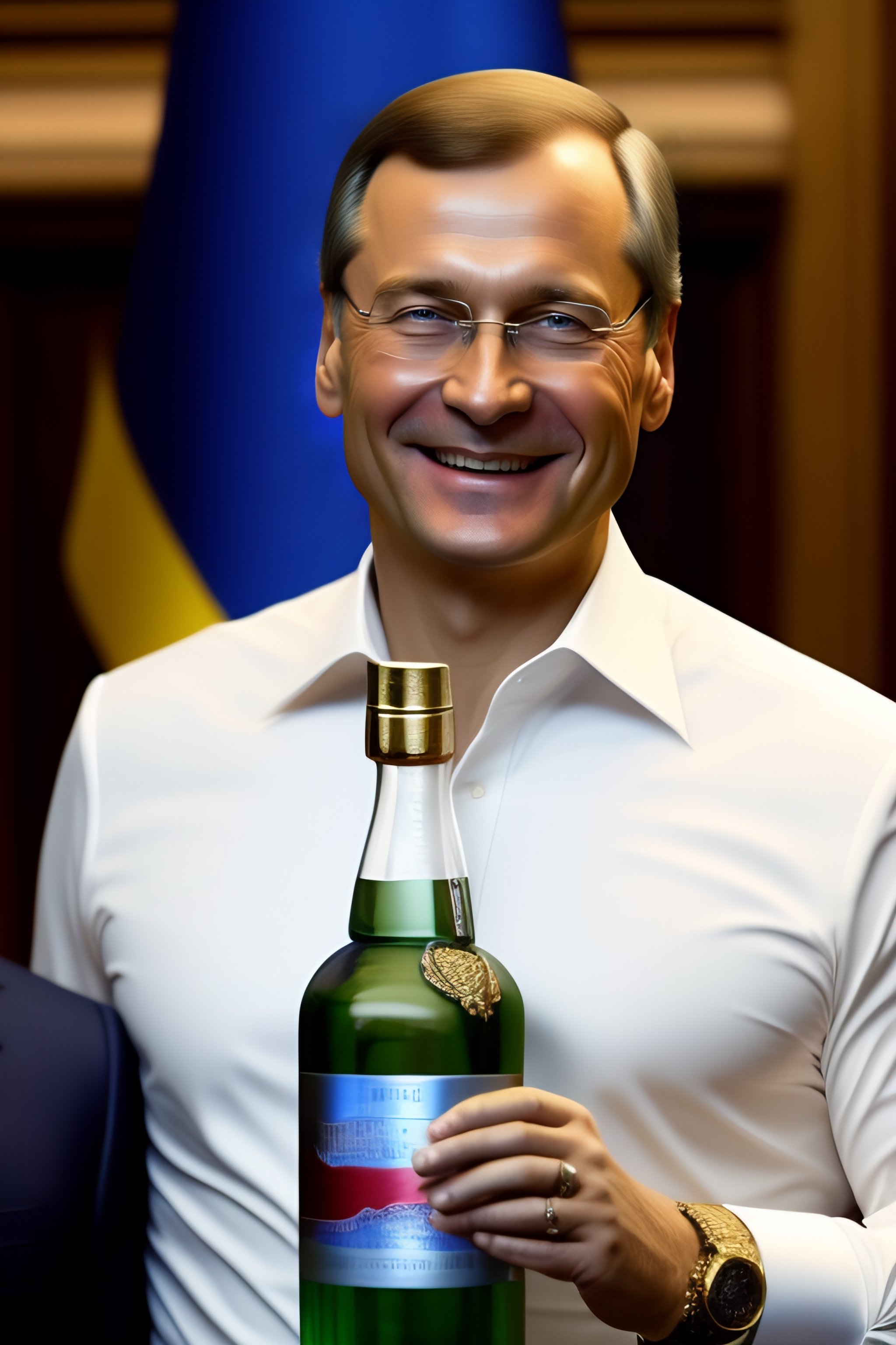 Lexica - Russian President, smiling, with a bottle of vodka