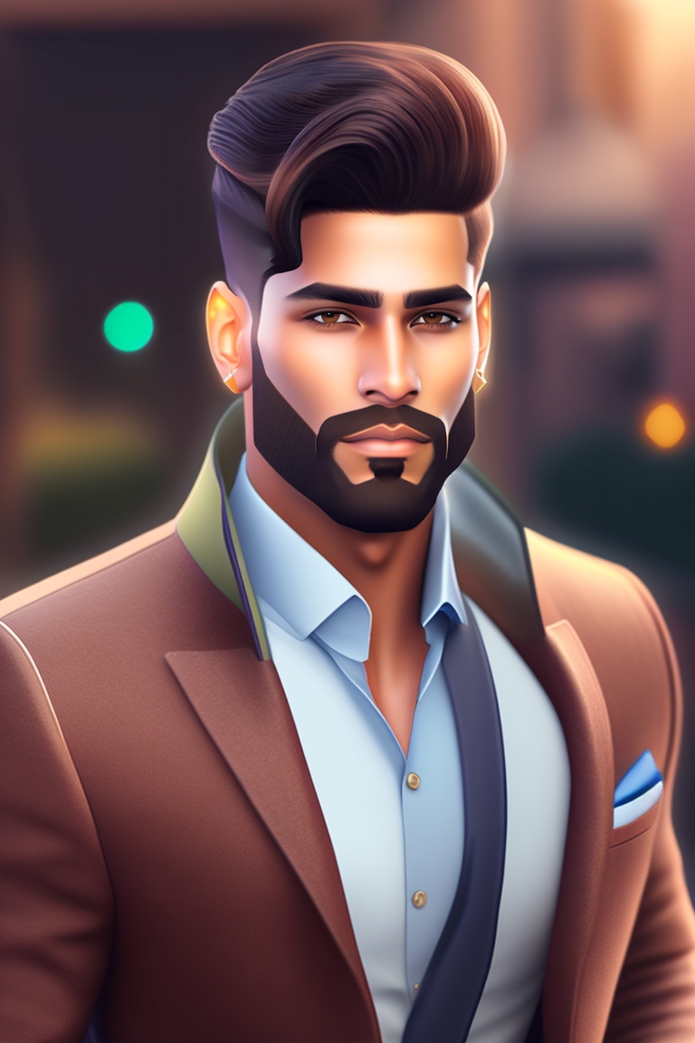 Lexica - An indian rich boy with good looks, in jacket with beard ...
