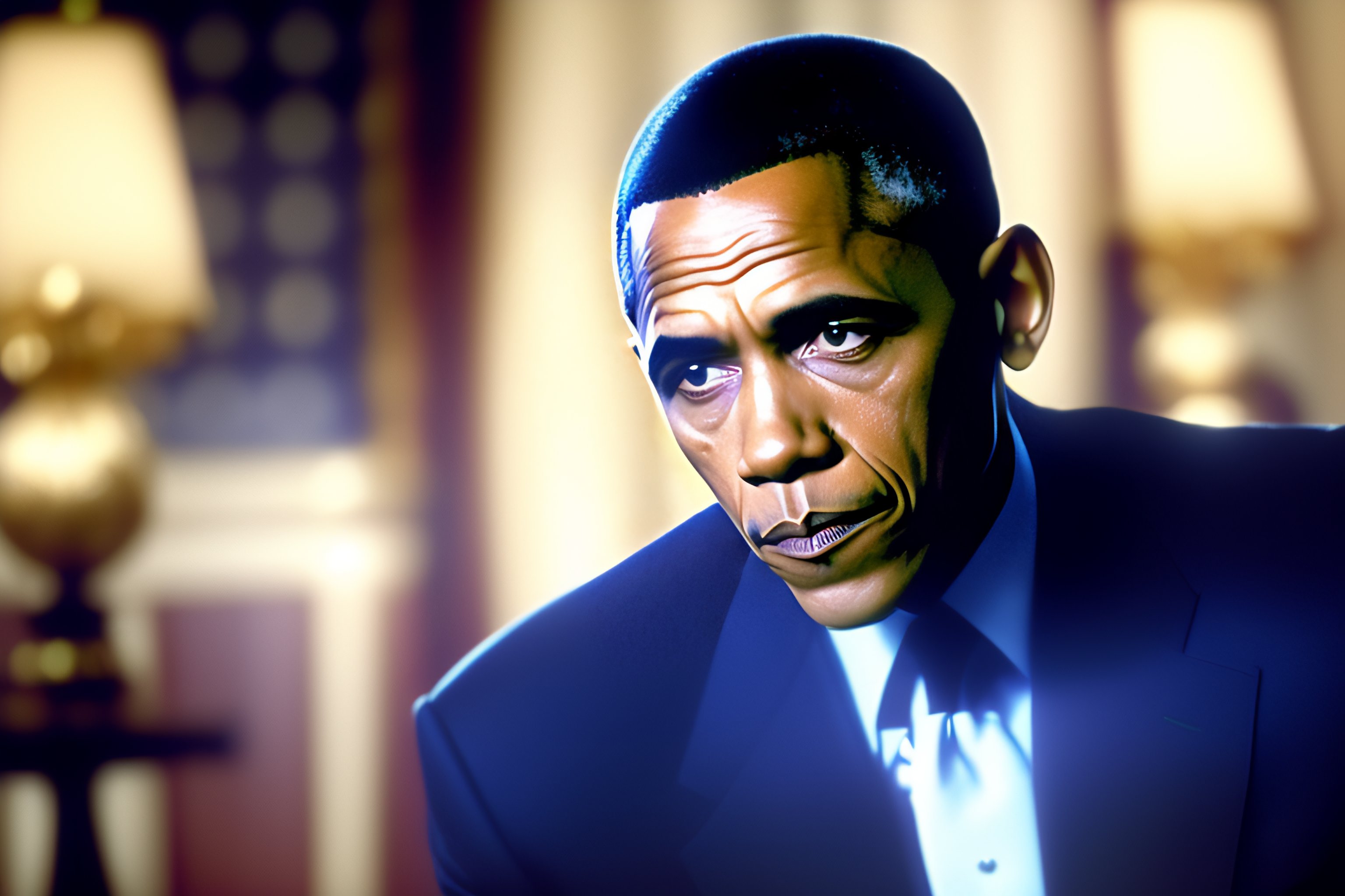 Lexica - Barack Obama, movie still thundercats, blue skin, small pointy ...