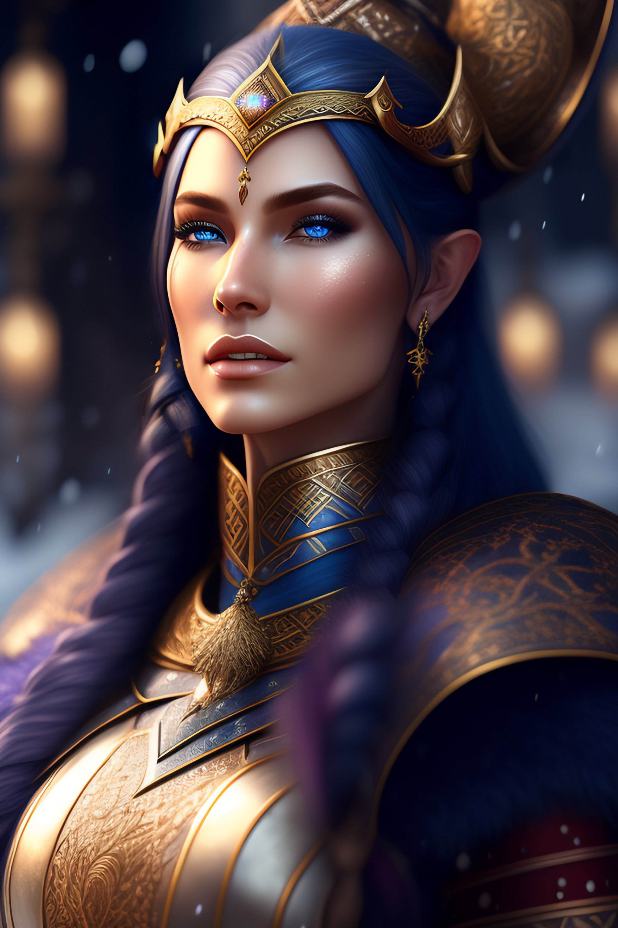 Lexica - Azure viking warrior elf, regal, elegant, winter, snow ...