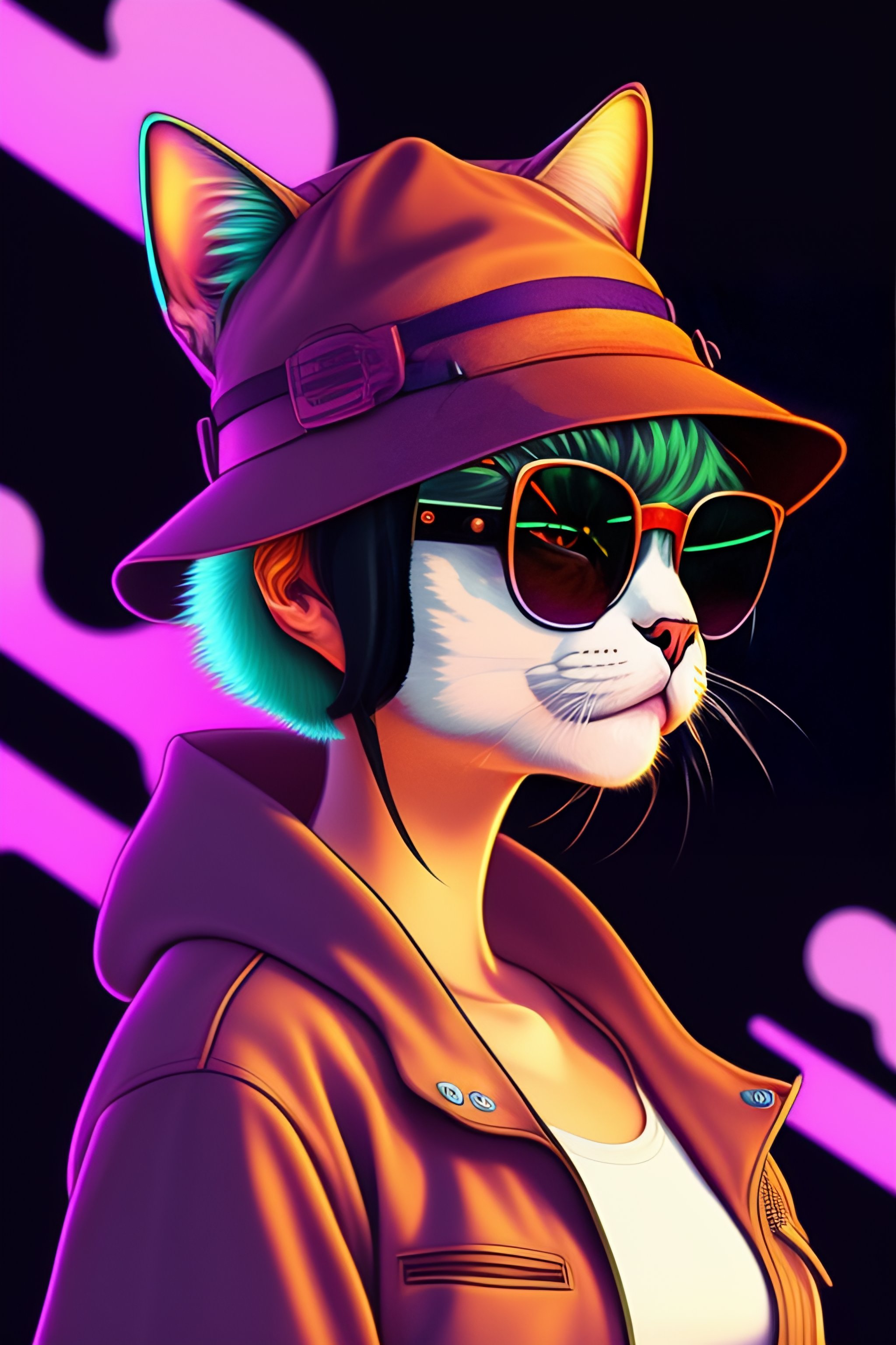 Lexica - In the style of the vintage 90's. anime art of a cat wearing a ...