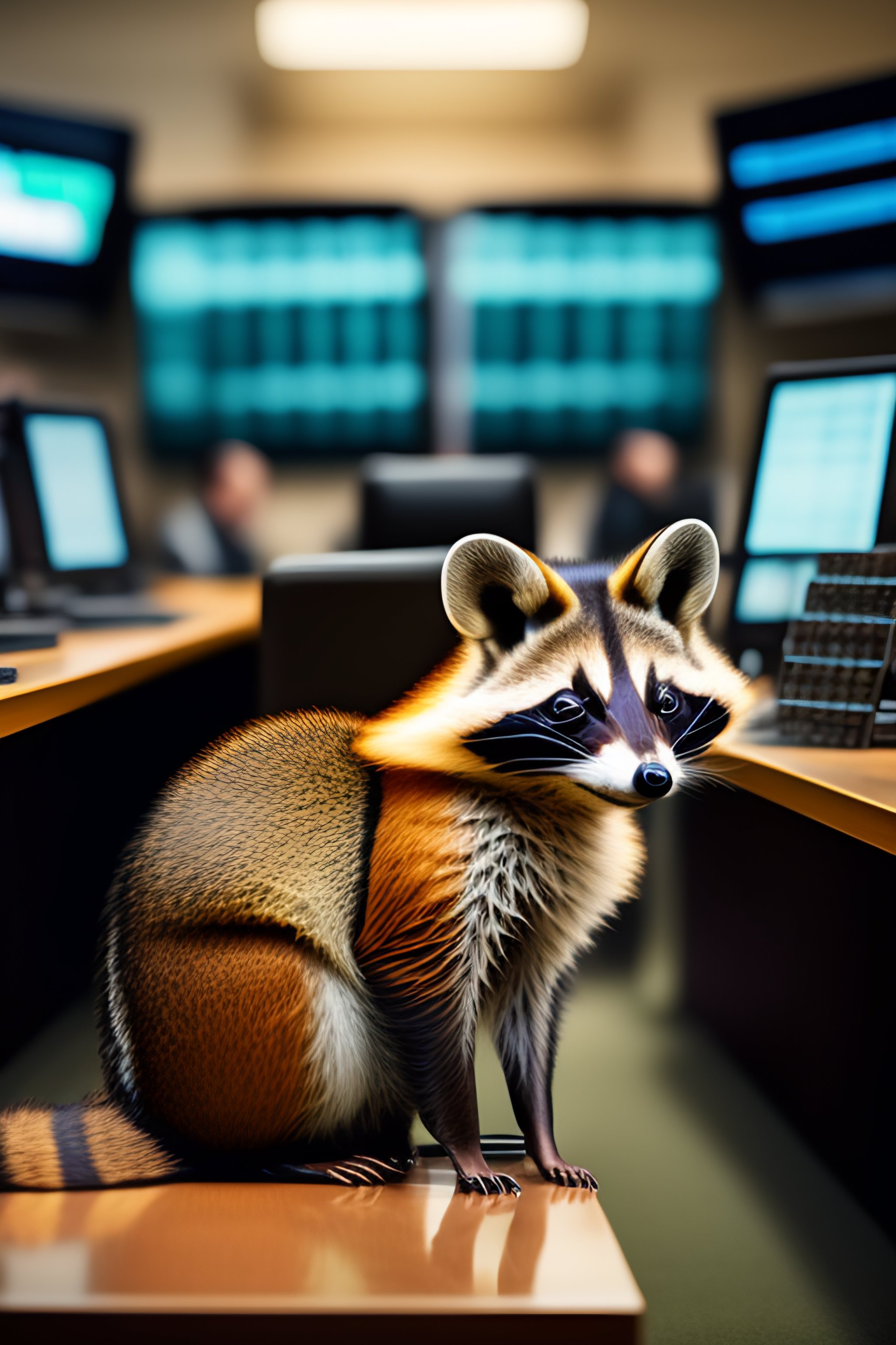 Lexica - Anthopomorphic Racoon as on a wallstreet trading floor