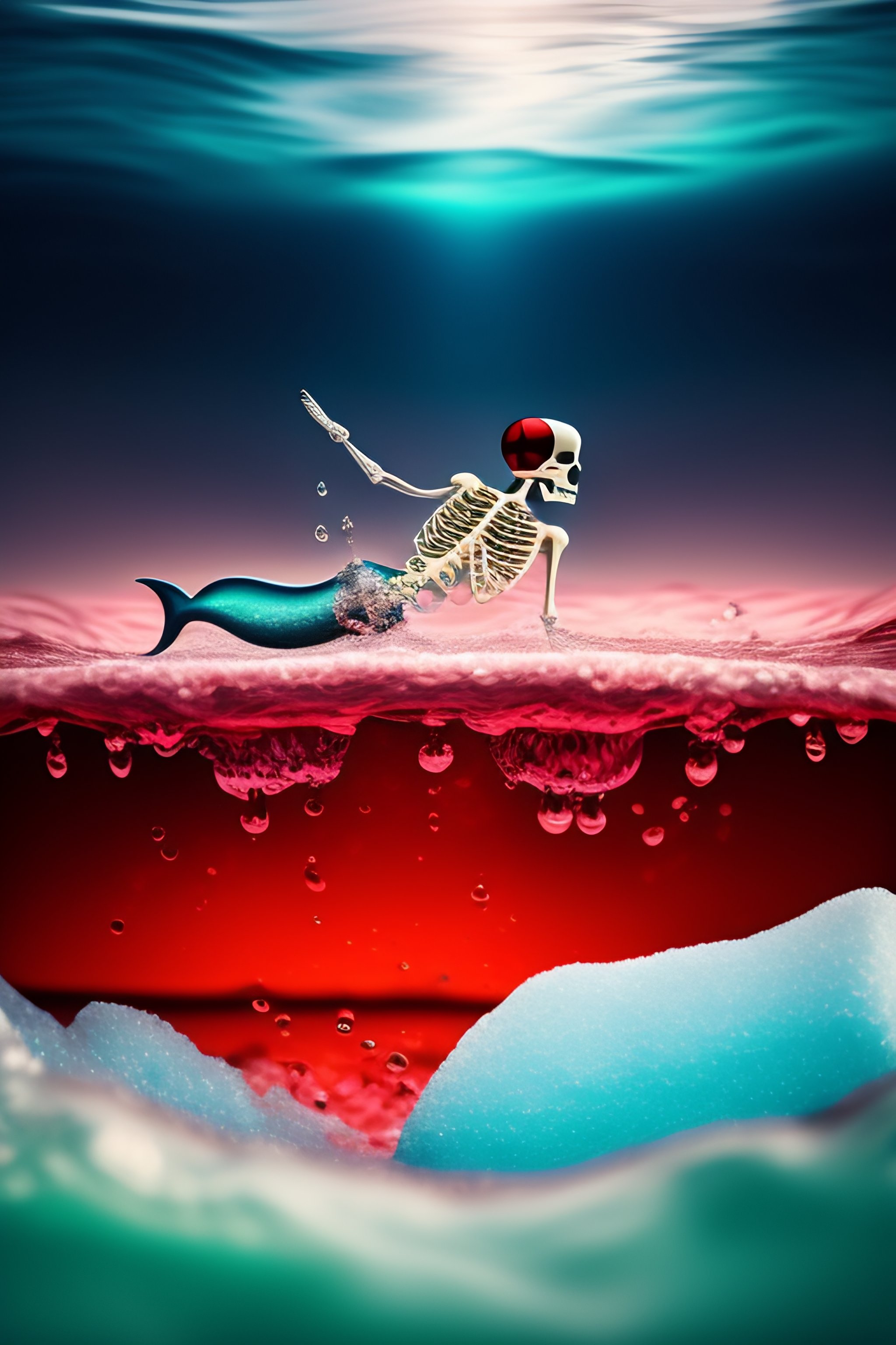 Lexica - Skeleton falling into the sea, a sea that is half ice half ...