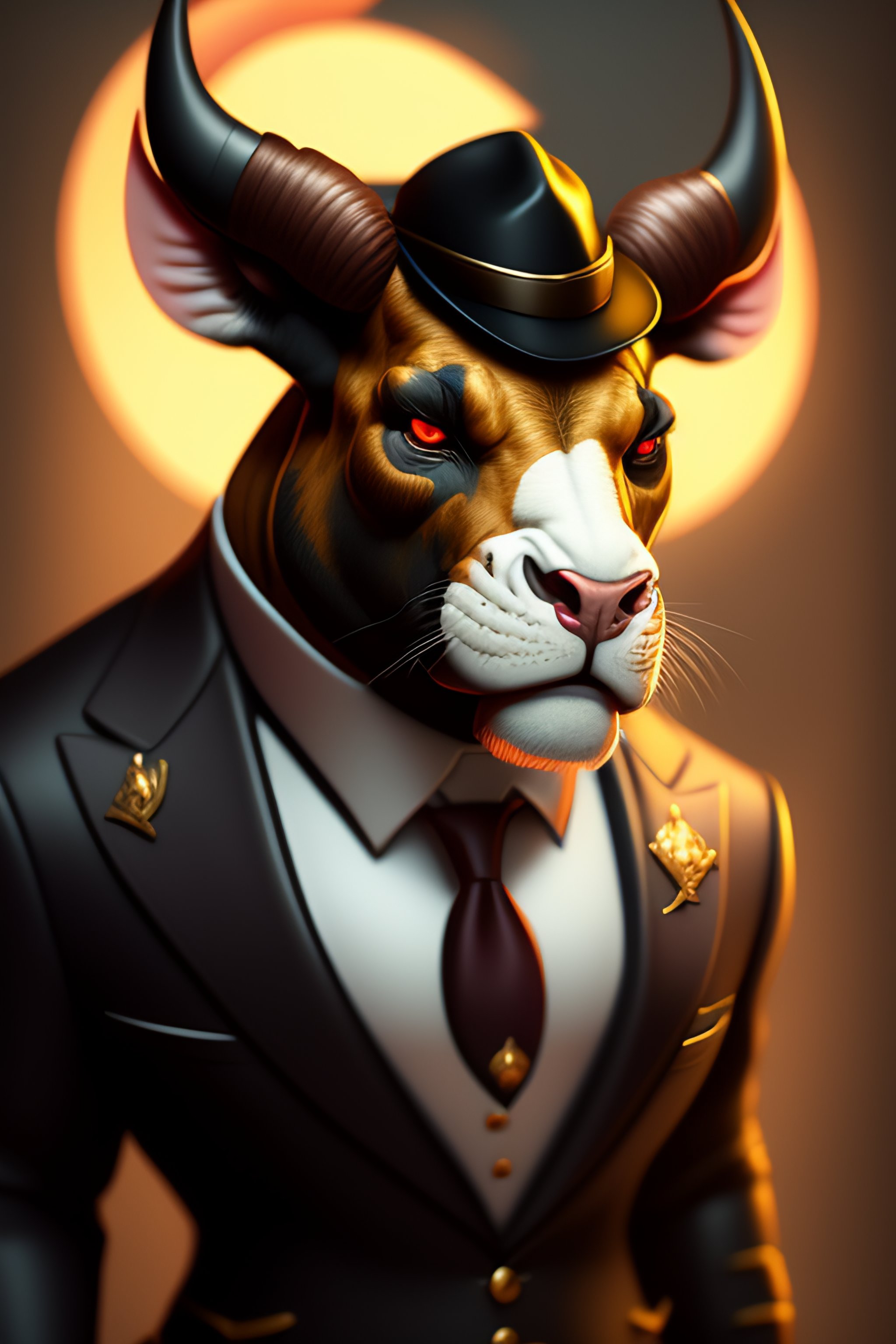 Lexica - Award-winning photo of mobster bull, angry, evil, majestic ...