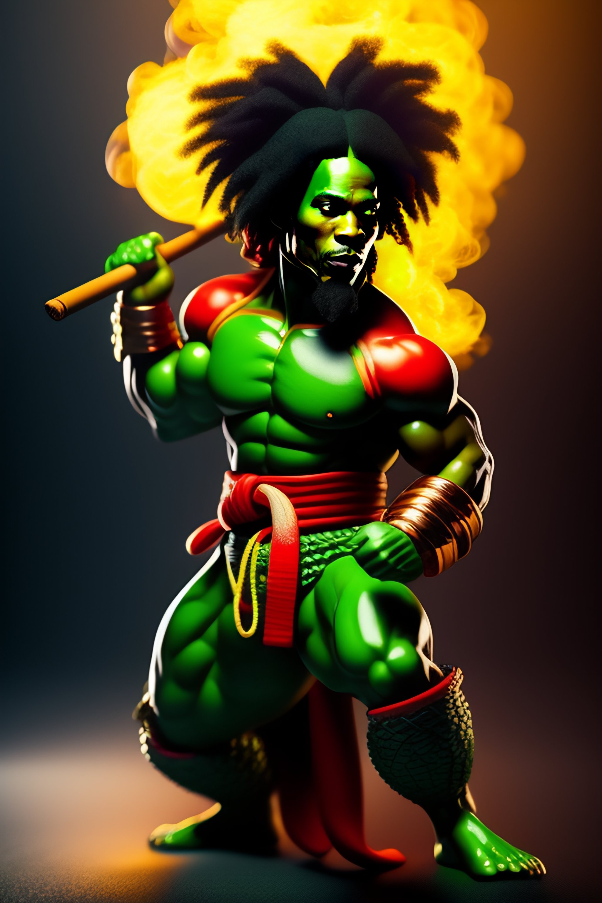 Lexica - Bob marley dressed as ninja turtle, smoking, karate pose, full ...