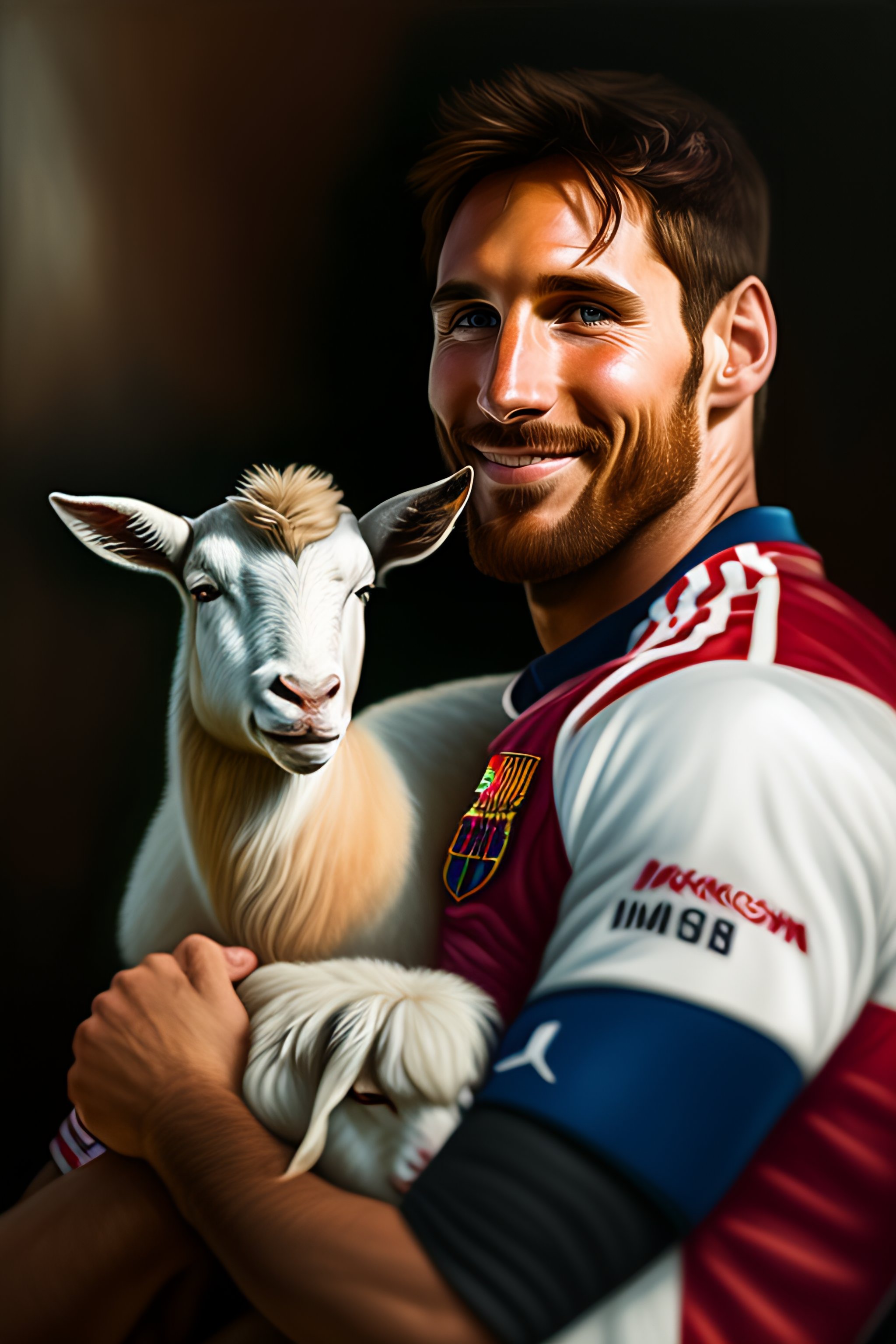 Lexica - Portrait of messi holding a goat