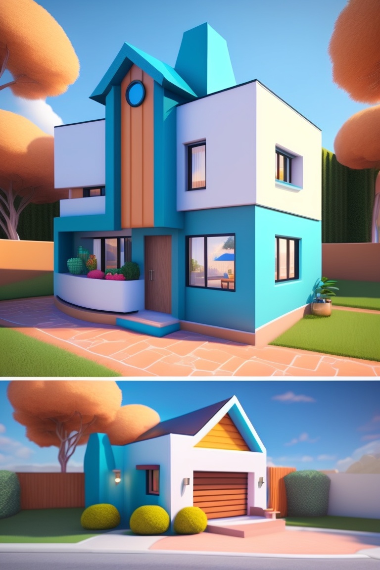 Lexica - Digital image of a stylish house with a cartoon-style ...