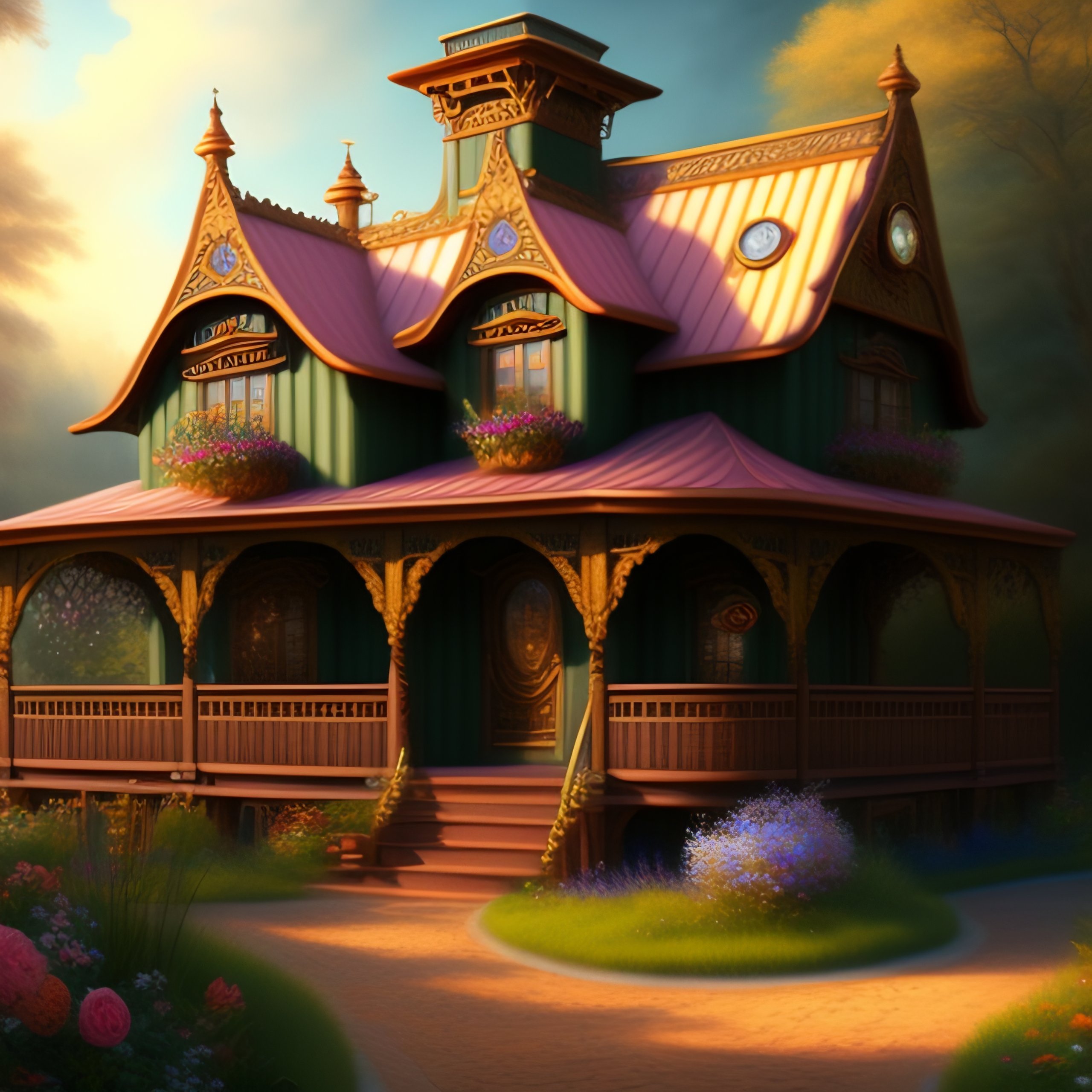 Lexica - Hyperrealistic neo - rococo steampunk cottage, colorful ...