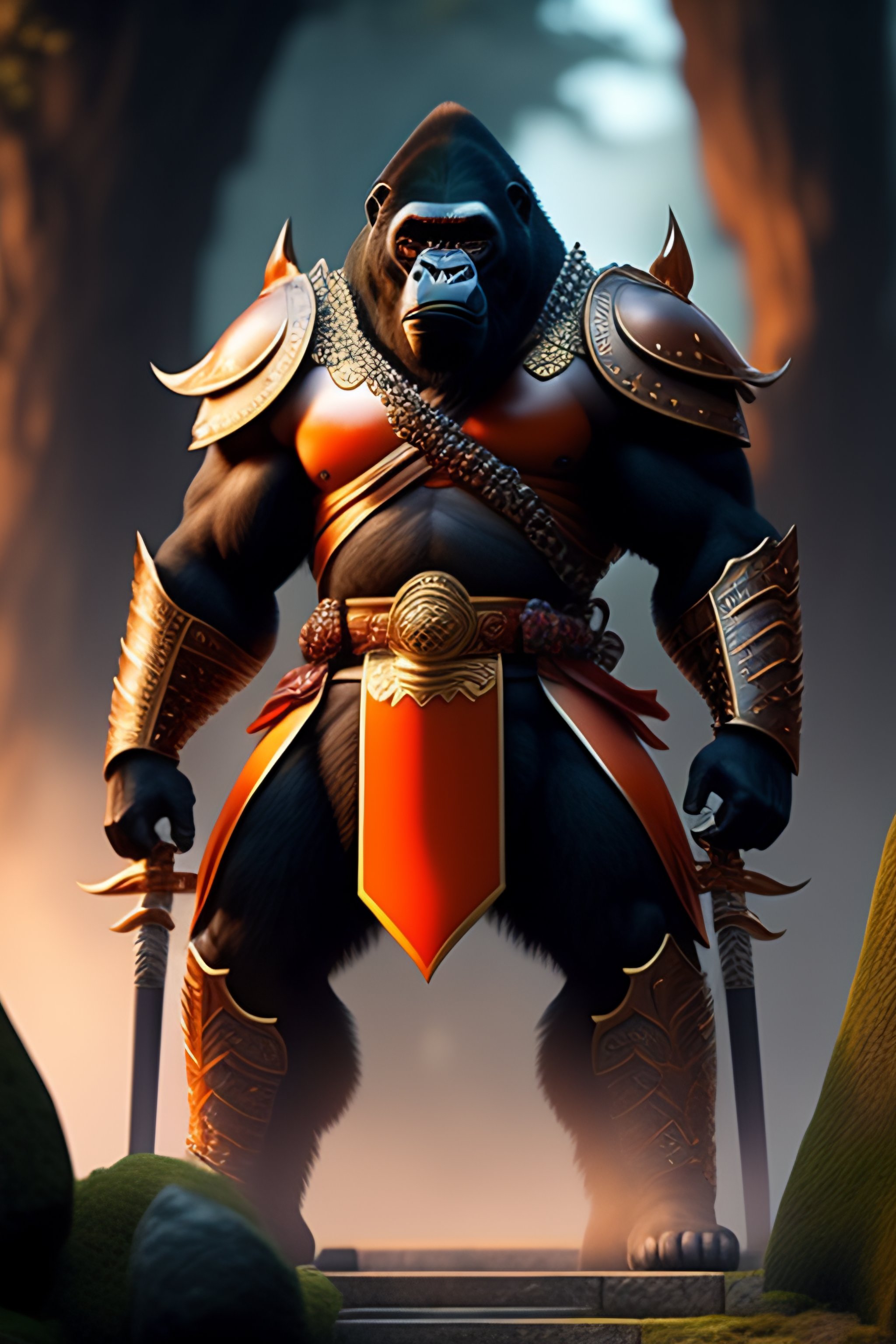 Lexica - A highly detailed matte painting of a Gorilla Samurai in full ...