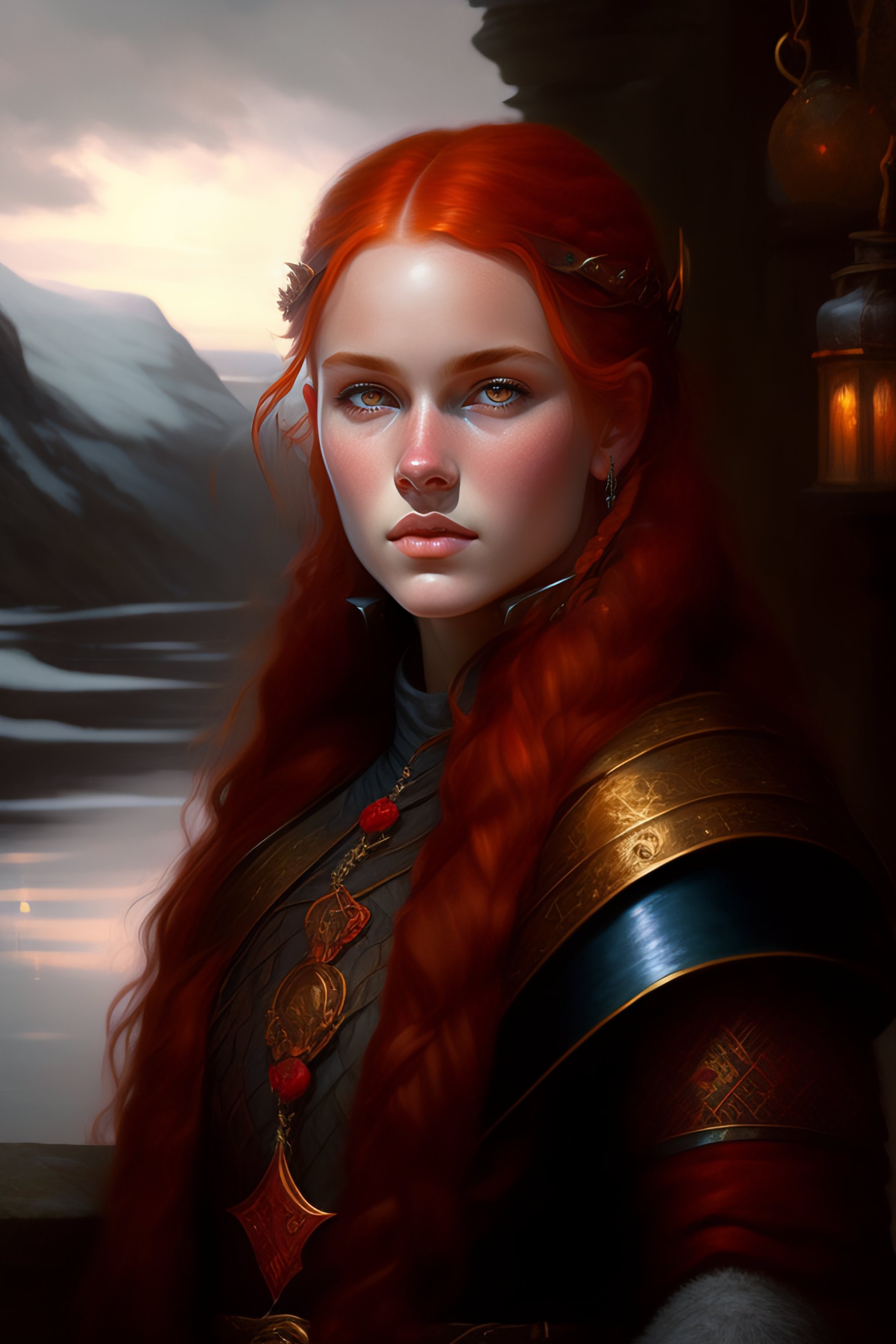 Lexica - Medieval portrait of a viking young woman child red hair short ...