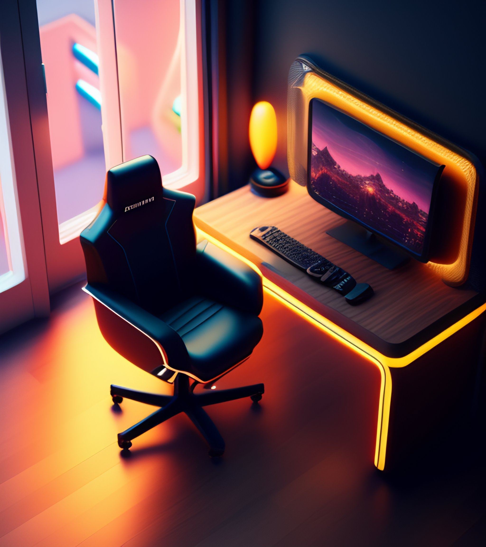 Lexica - Detailed isometric futuristic gaming room, gaming chair, CPU ...