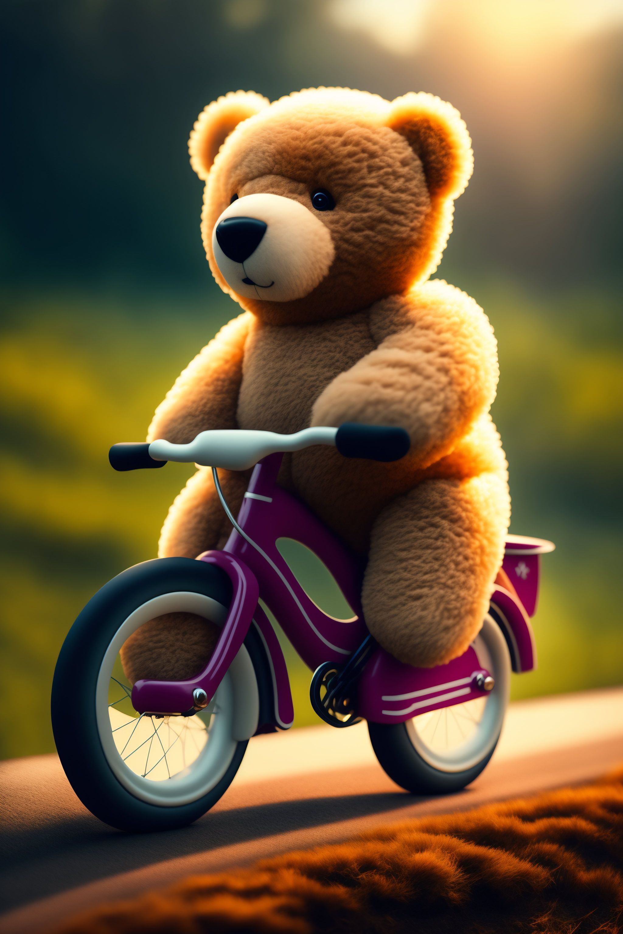 Lexica - A teddy bear riding a bicycle down a hill