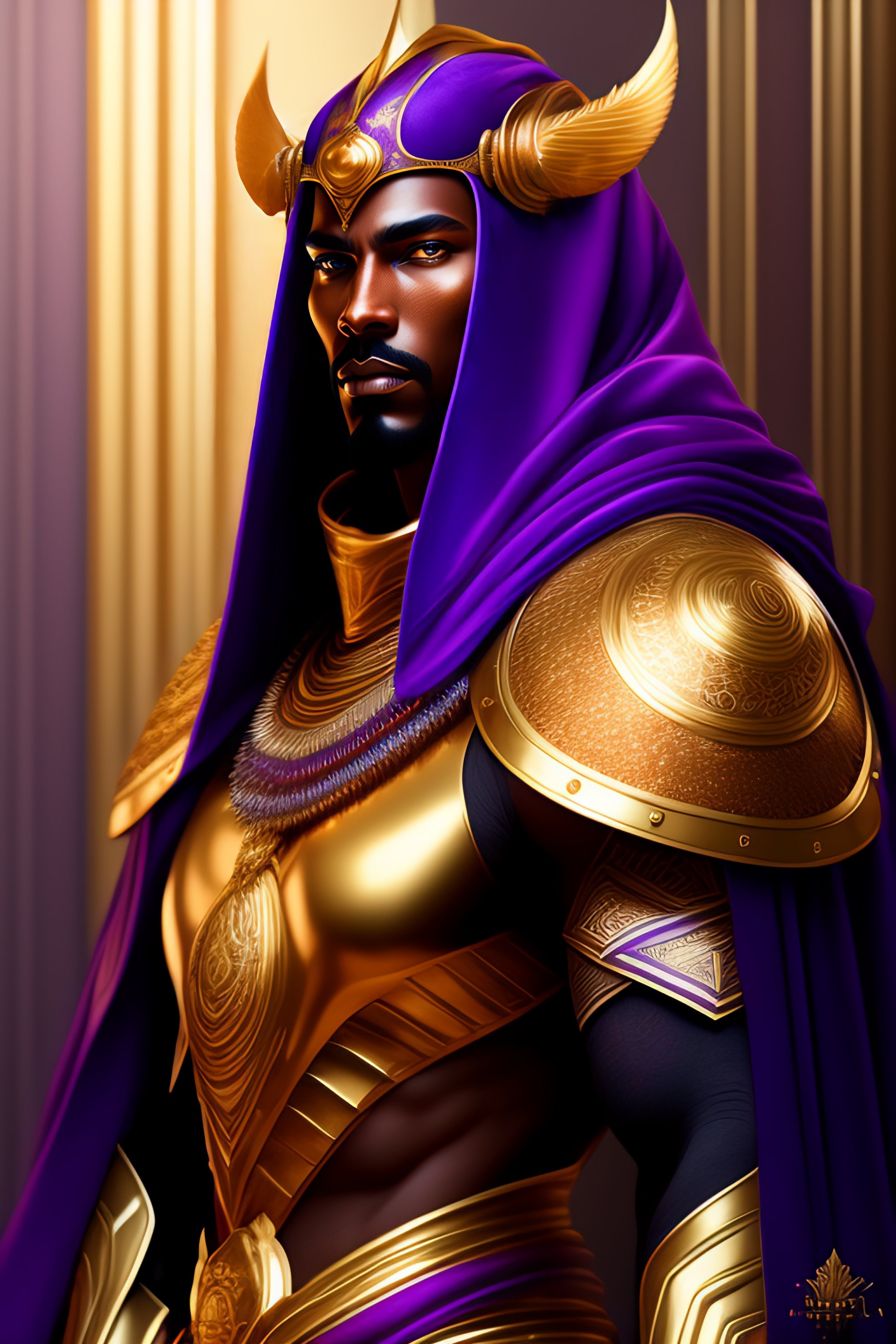 Lexica - Painting of a Caucasian pharaoh in full purple and gold beetle ...