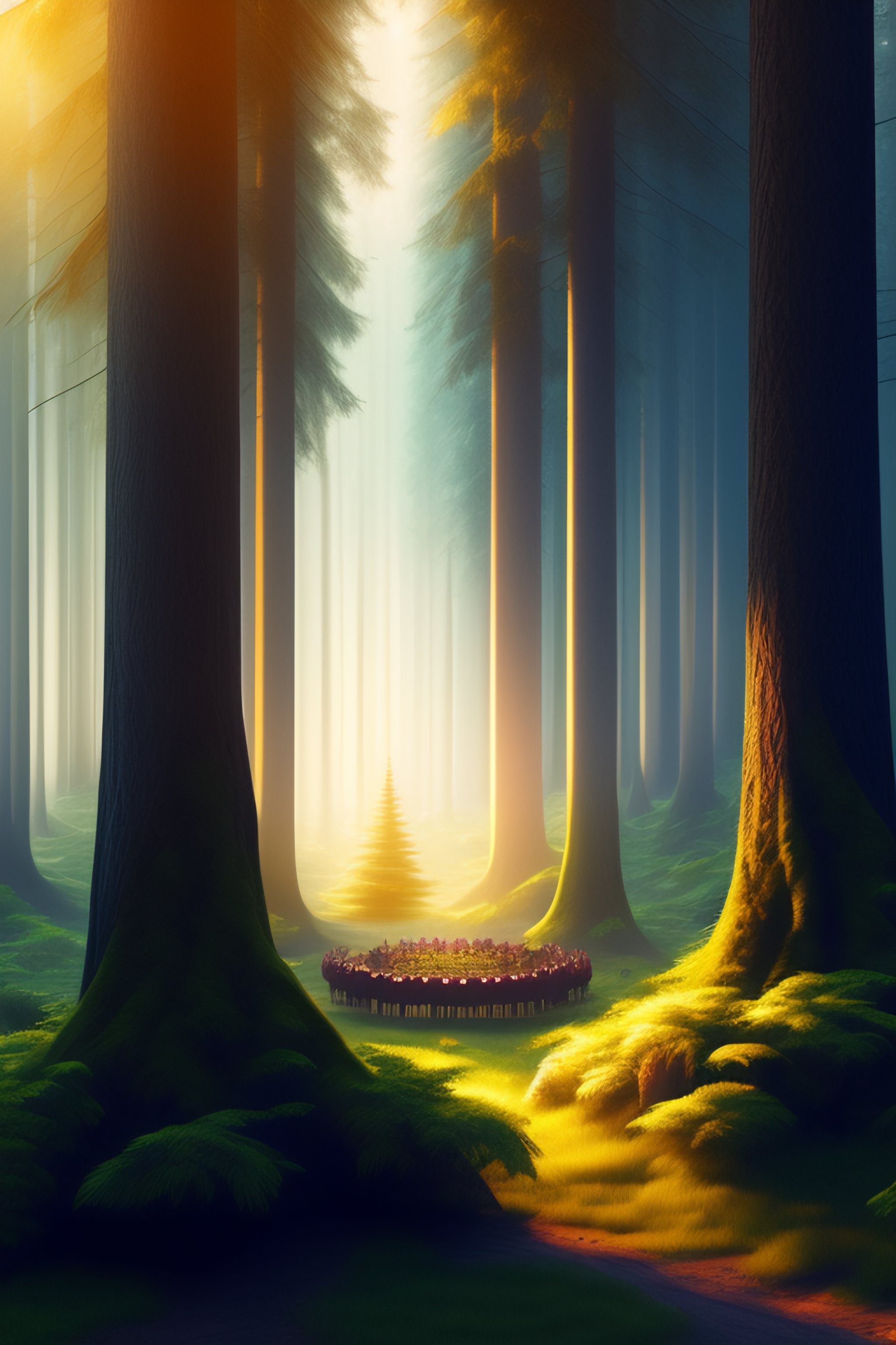 Lexica - Desktop wallpaper of a mystical forest scene. There is a ...