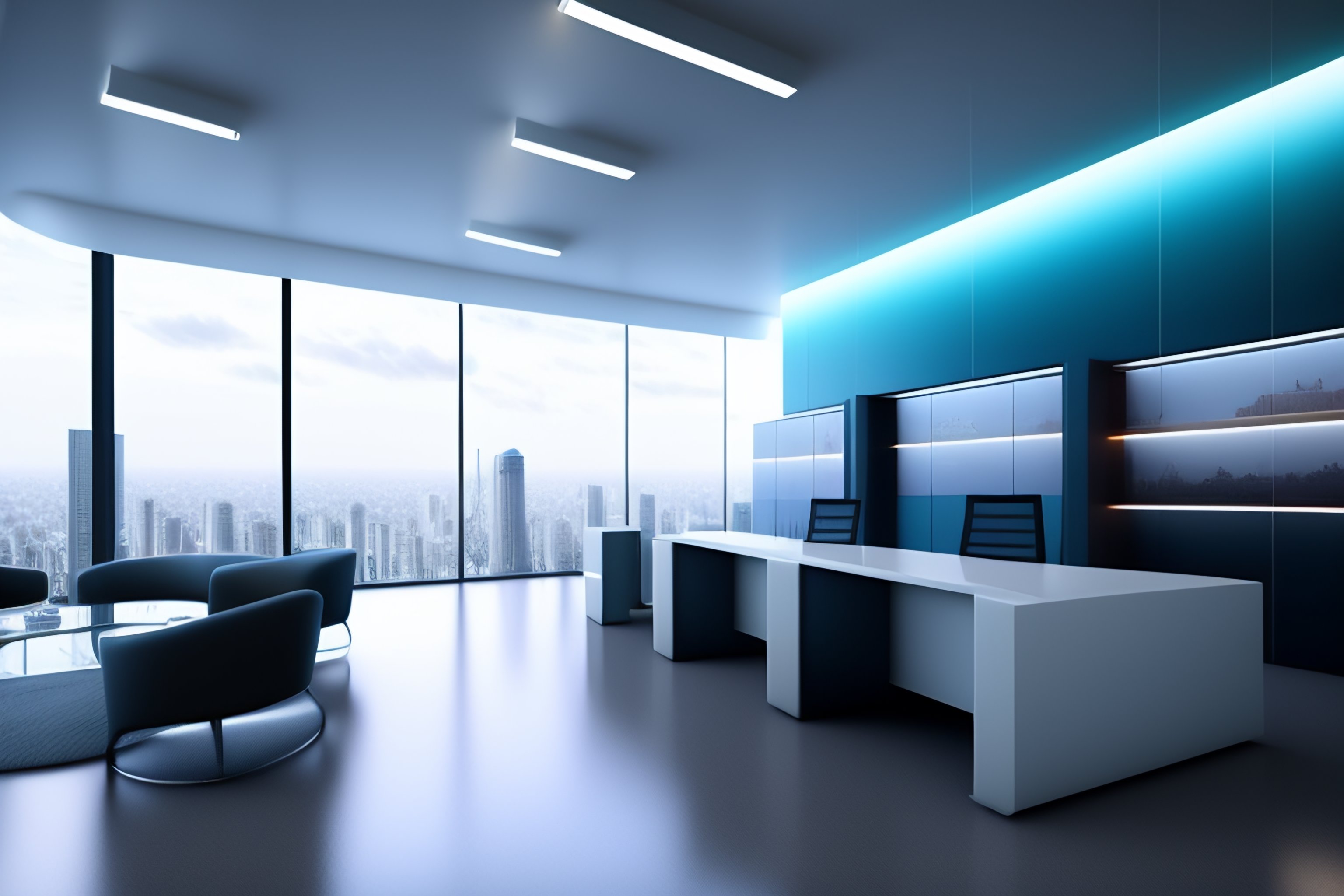 Lexica - Futuristic coporate office interior photorealistic archviz ...