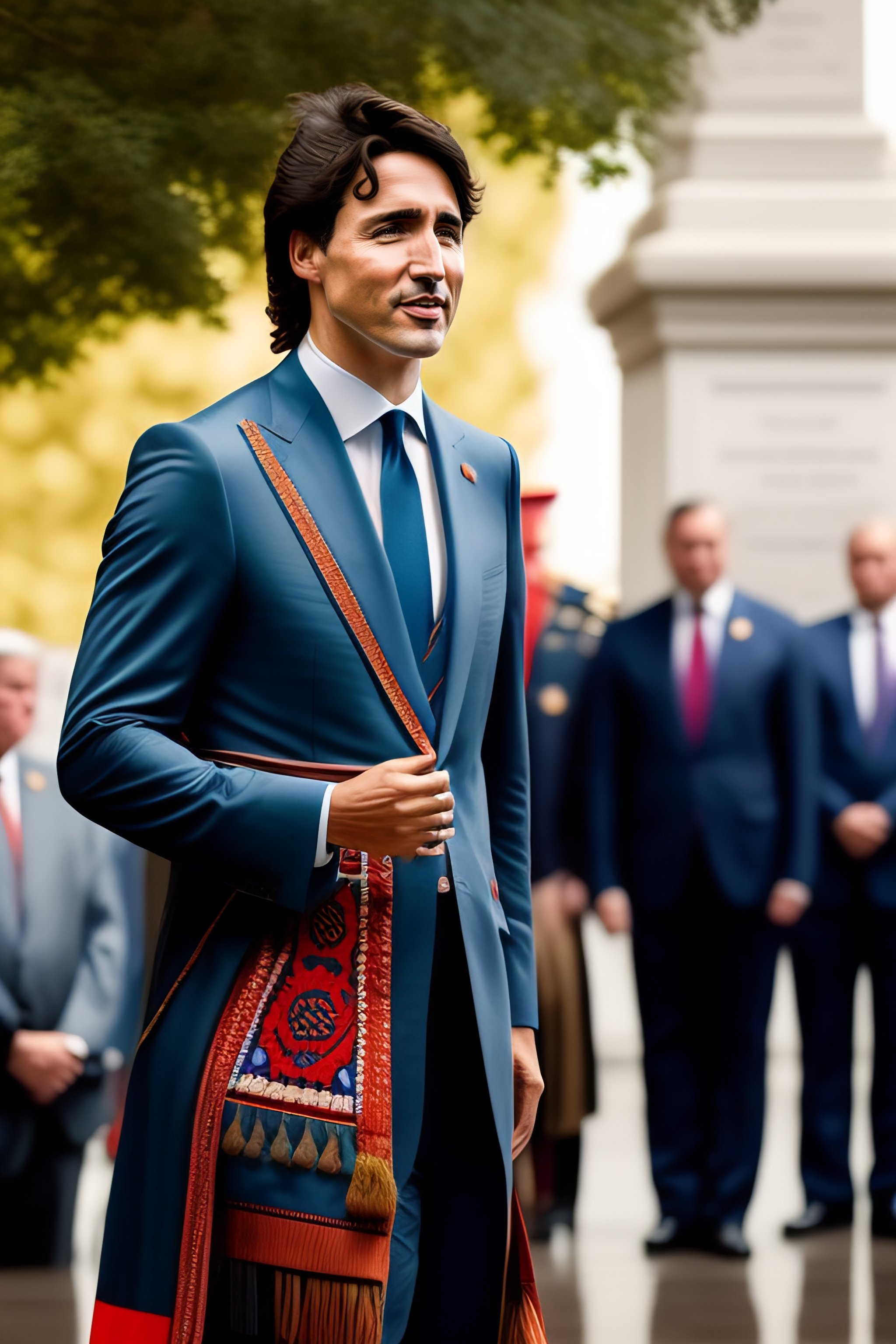 Lexica - Justin trudeau dressed in indigenous clothes in front of ...