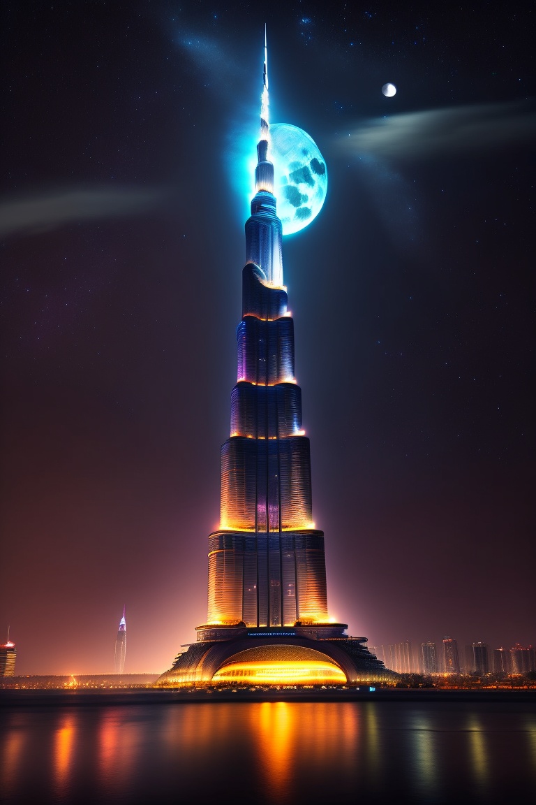 Lexica - Dragon flying around burj khalifa night time, lush dark theam ...