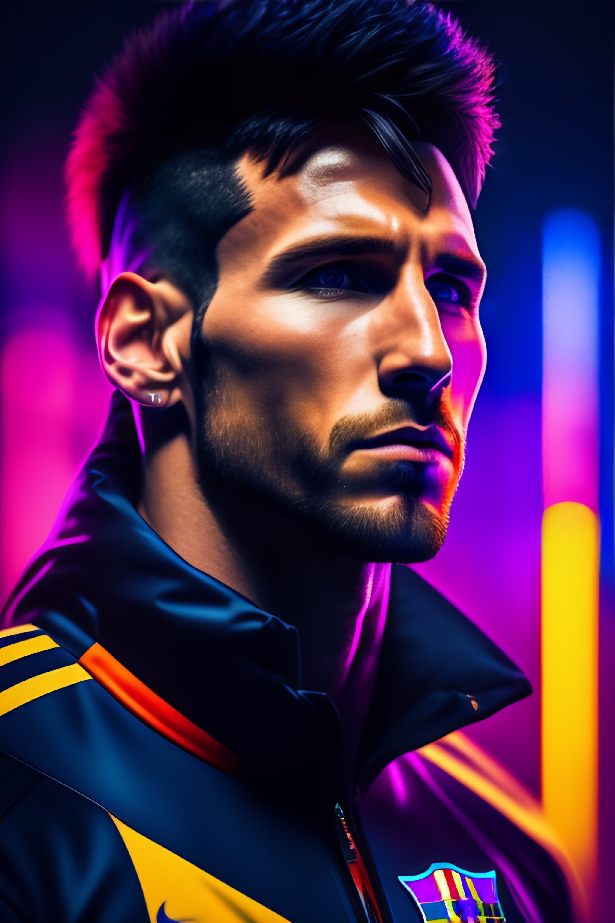 Lexica - Symmetry!! portrait of cyberpunk Lionel Messi 8k