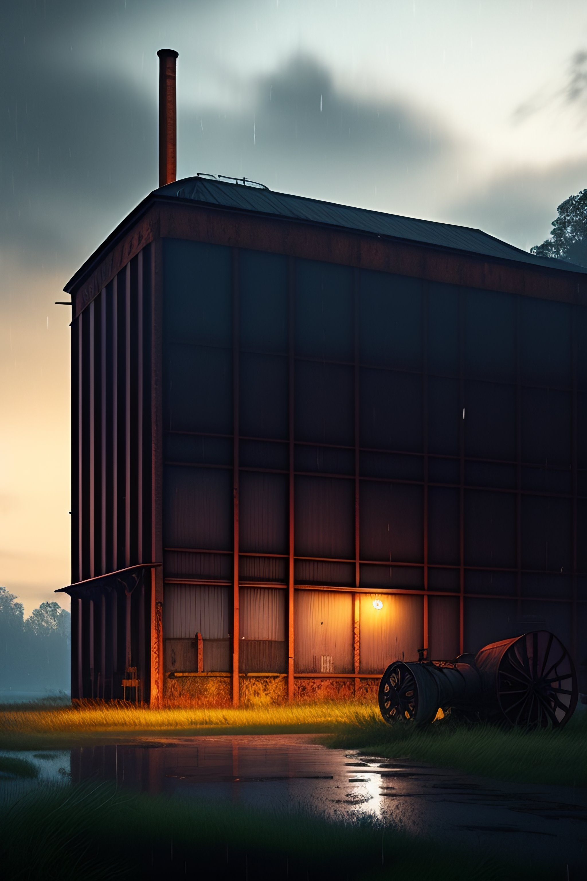 Lexica - A long abandoned Victorian factory on a rainy night, large ...