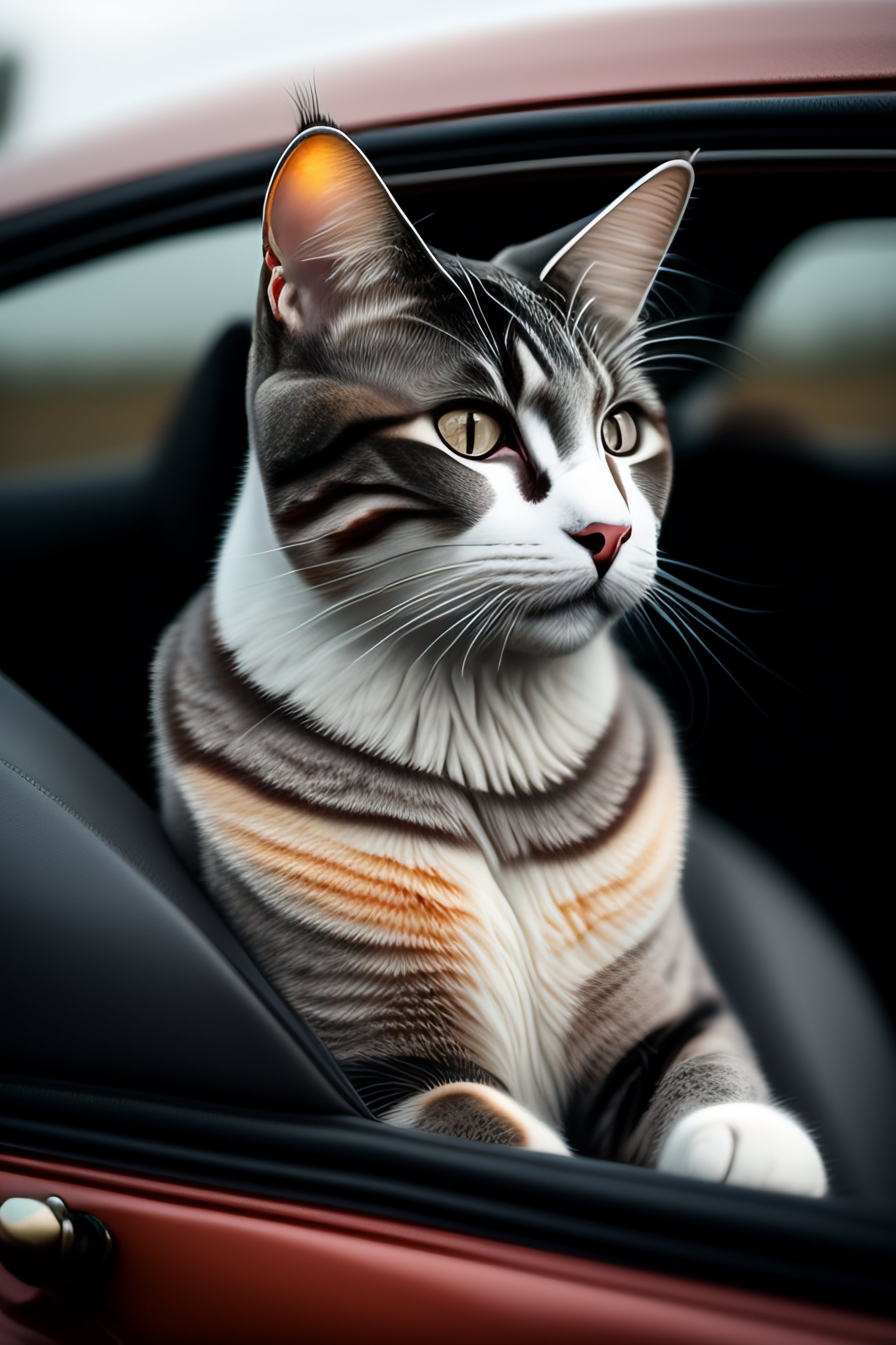 Lexica - Cat gray portrait in a car