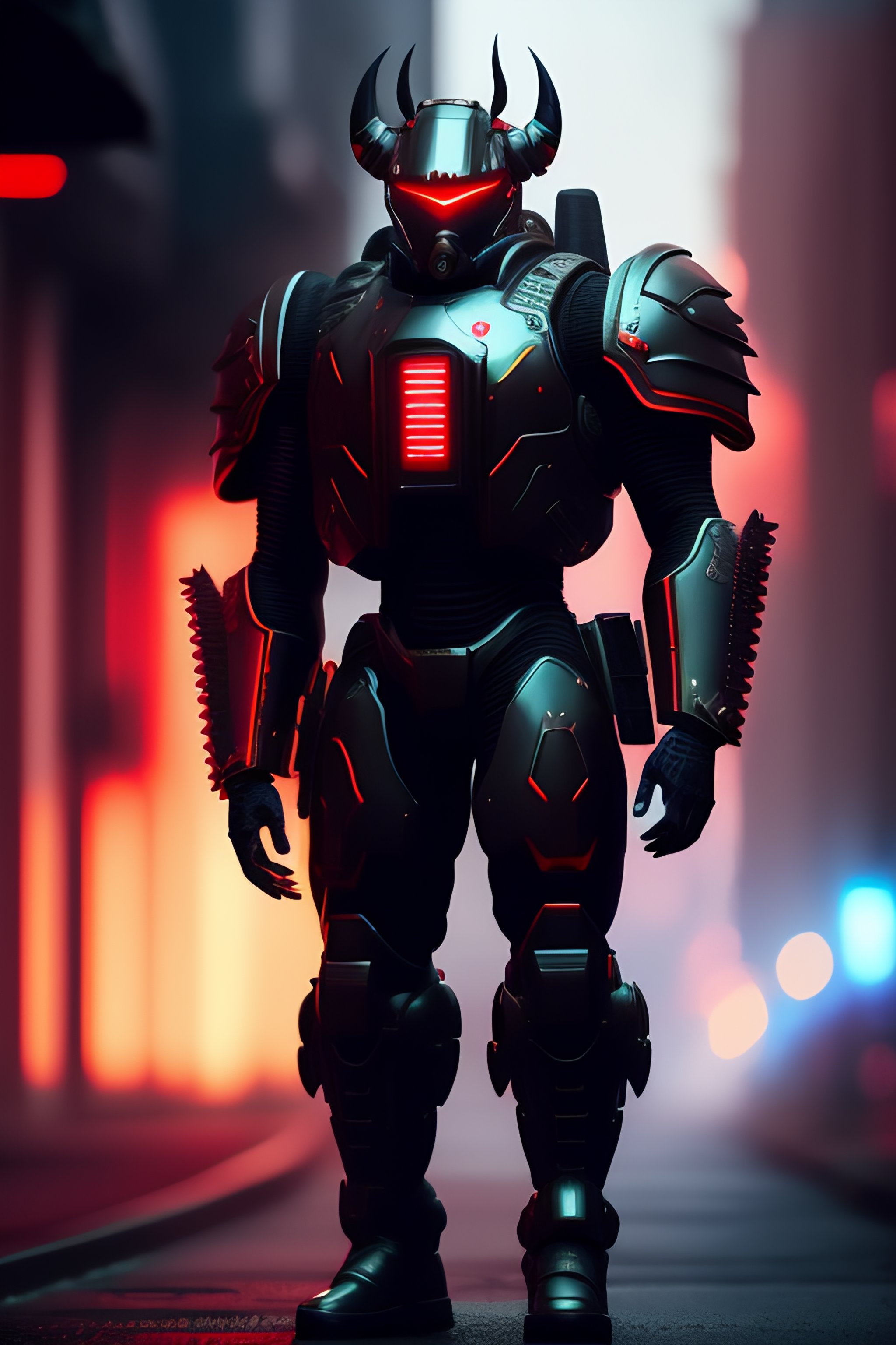 Lexica - Military devil with a machine gun walking with a bionic face ...