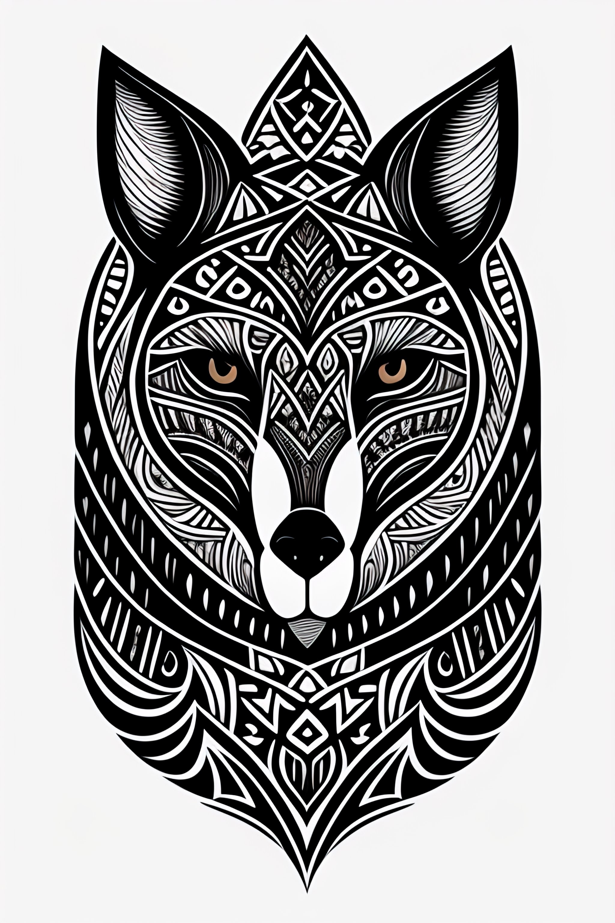 Lexica - Symmetry, one fox head and only facing front, glare, black and ...