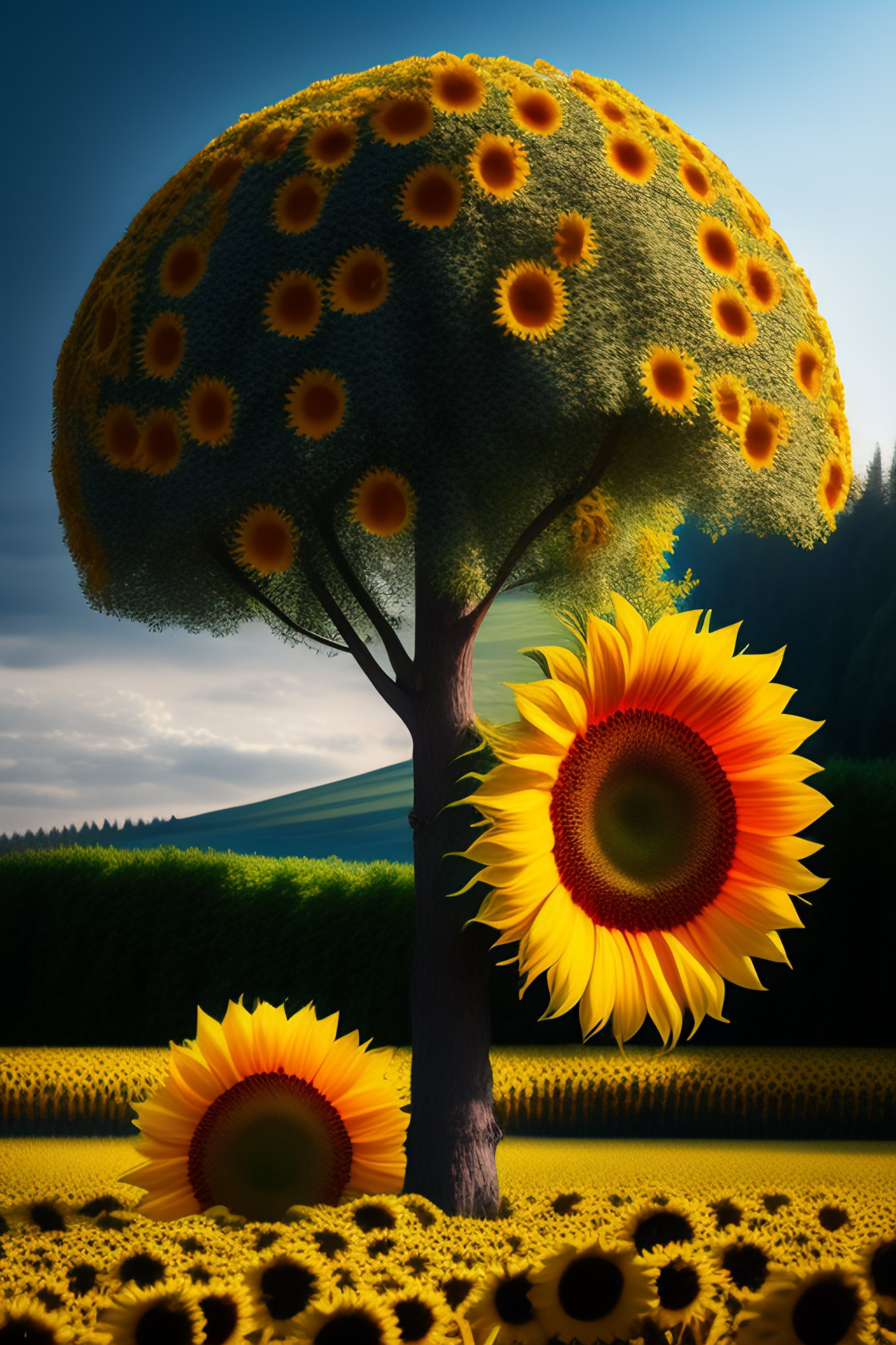 Lexica - An impossible tree made entirely of sunflowers