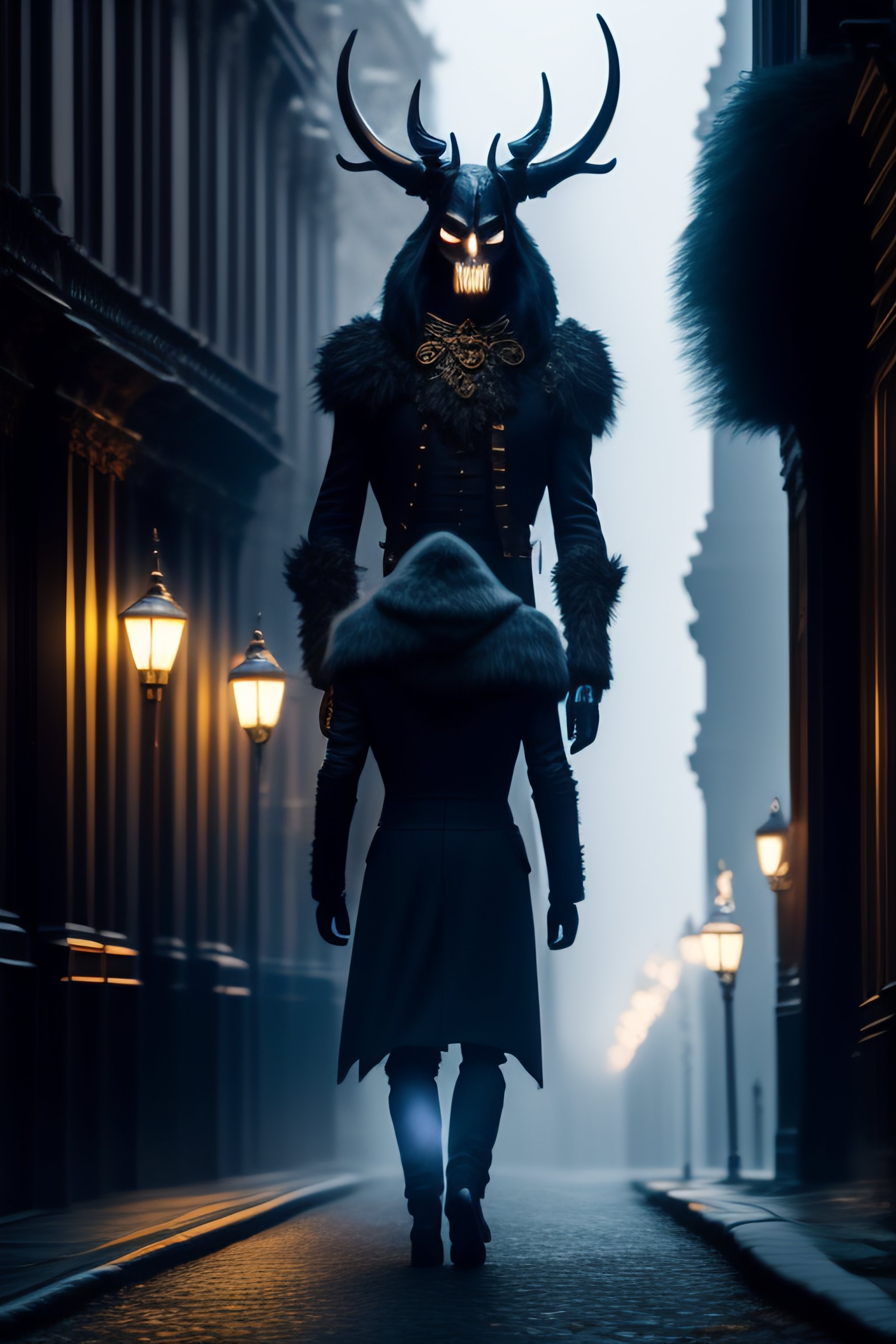 Lexica - Ominous spooky wendigo walking through the center of old ...